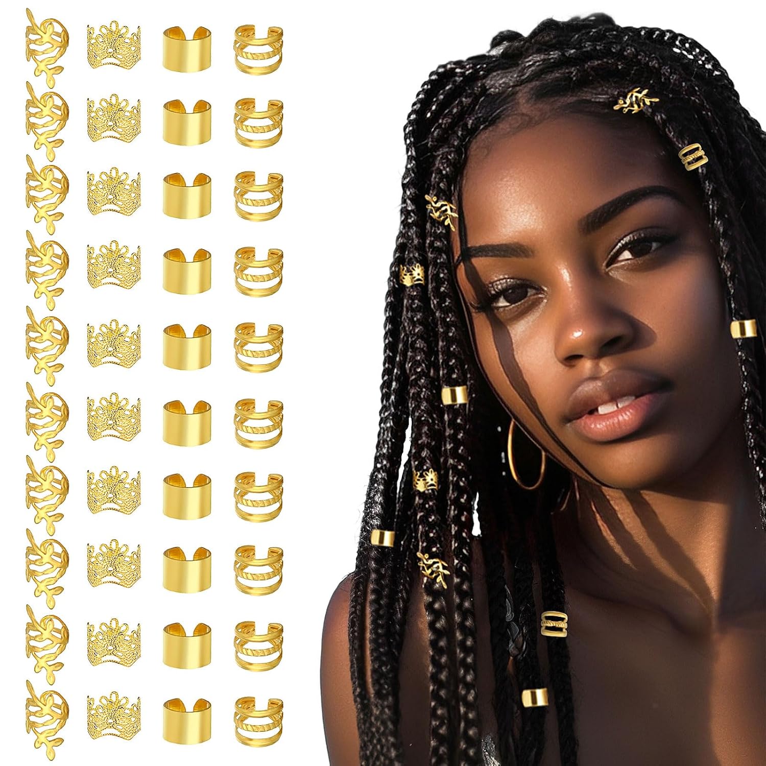 Amazon.com: Andibro 40Pcs Gold Hair Jewelry for Braids, Multi Style ...