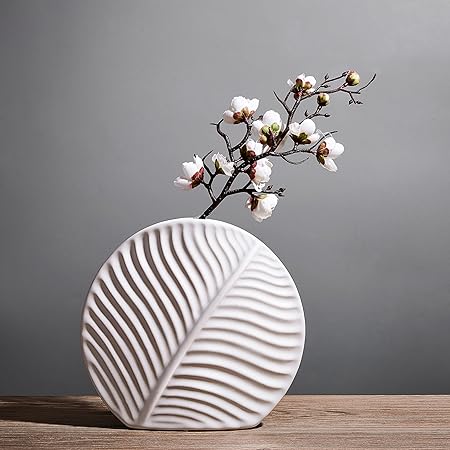 Amazon.com: MIAJO Vases Home Decor, 9" White Ceramic Vase, Art Deco ...