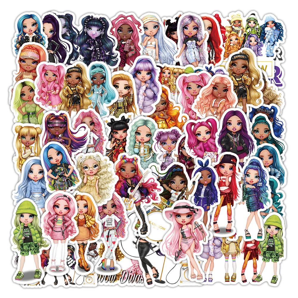 LYLSDSB Rainbow Dolls Stickers, Pack of 50 Cute Cartoon Colour Dolls ...