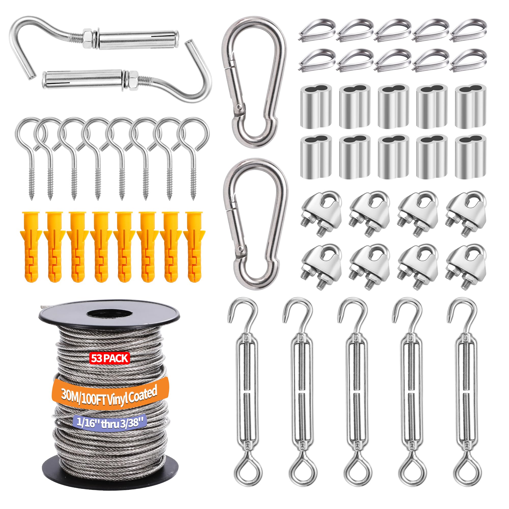Snapklik.com : 1/16" Wire Rope Kit,50M/165FT Vinyl Coated 304 Stainless ...