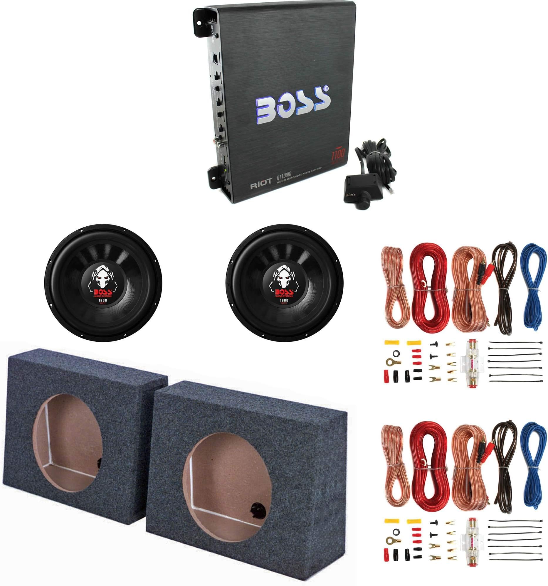 Amazon.com: Boss 1100W Amp & 12" 1600W Subwoofer (2 Pack) & 12" Sub Box ...