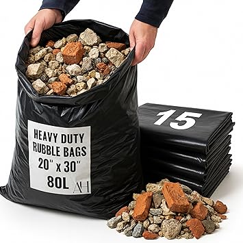 Heavy-Duty Rubble Bags – 20” x 30” – Pack of 15 Black Industrial ...