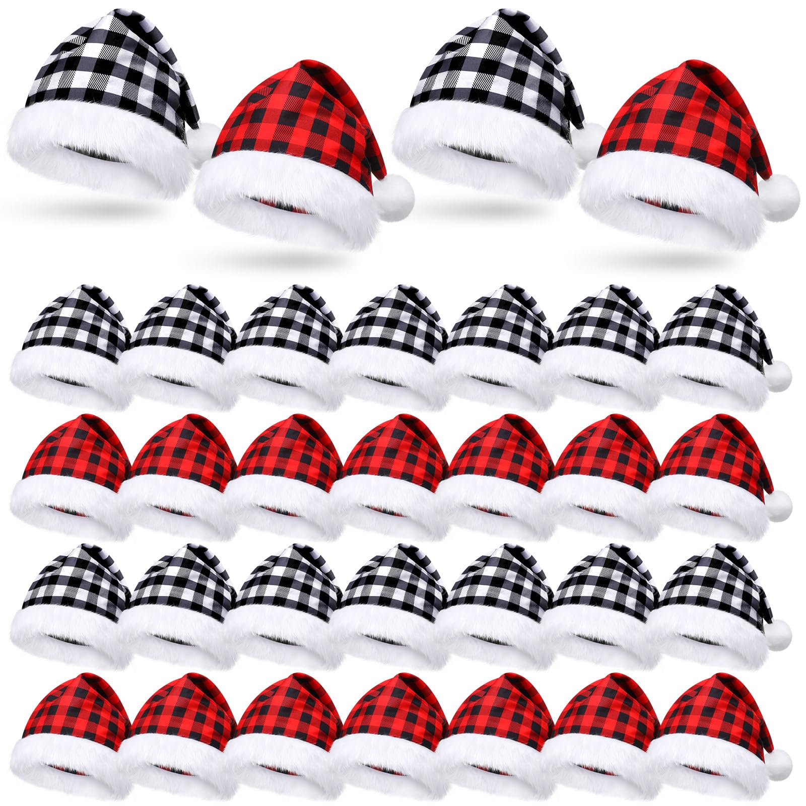 Amazon.com: Jexine 48 Pcs Santa Hats Bulk Christmas Buffalo Plaid Hat ...