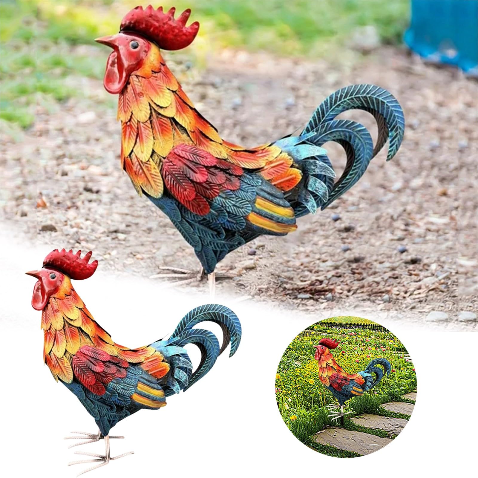 Whimsical Rooster Art Chicken Hauling Flowers | Quarterstitch