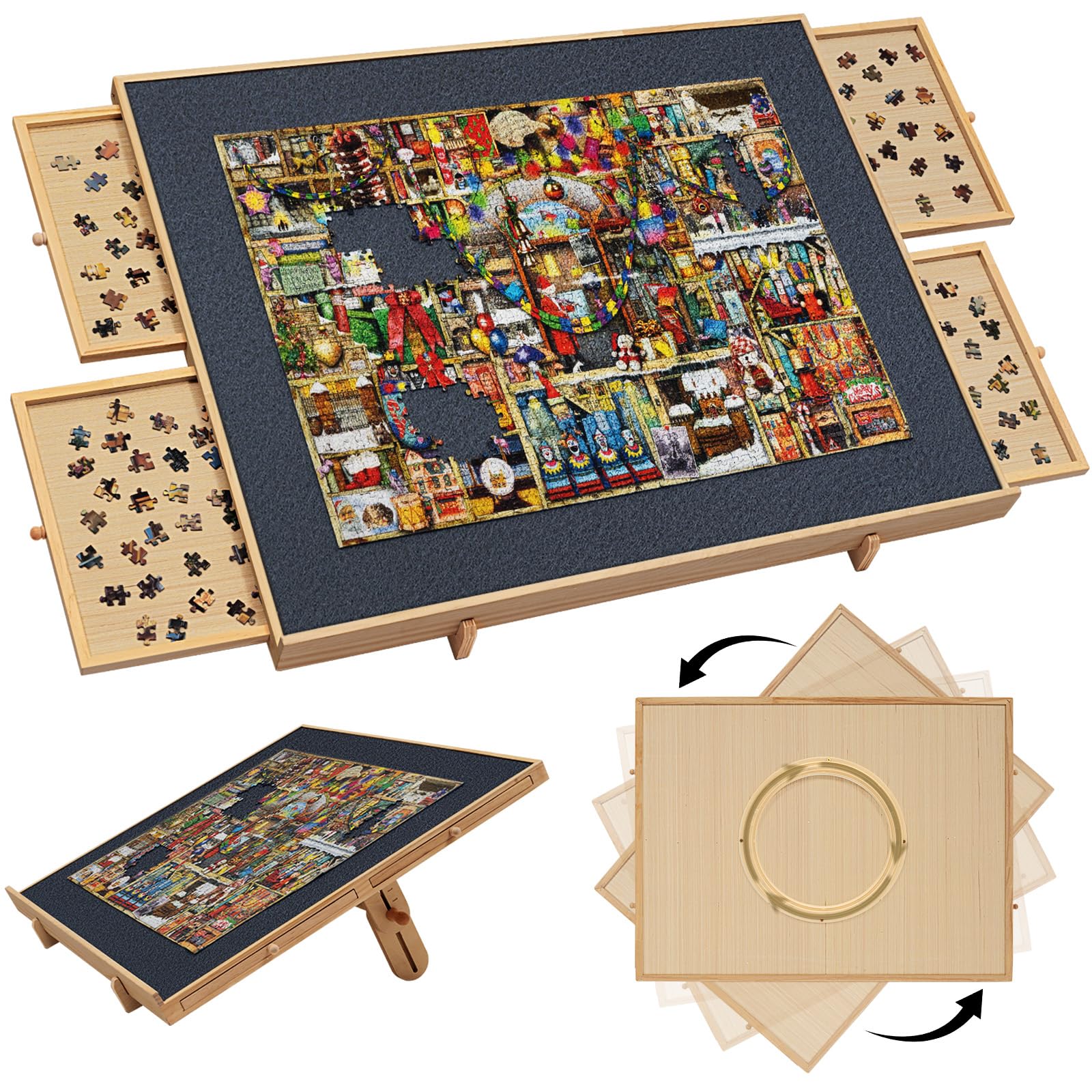 Buy TEAKMAMA 1500 Piecs Puzzle Board with 4 Drawers, 2-In-1 Rotating ...