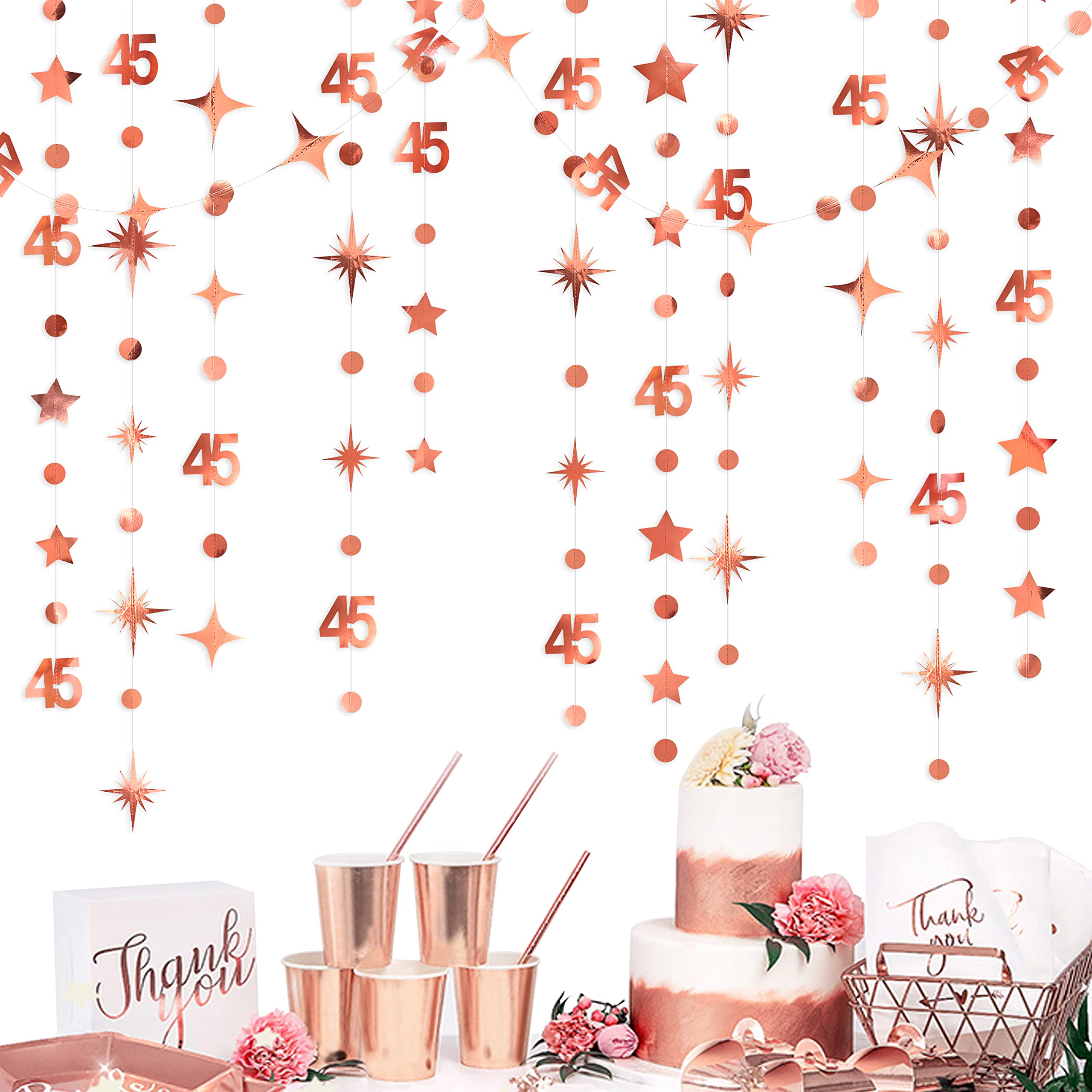 Amazon.com: Rose Gold 45th Birthday Decorations Number 45 Circle Dot ...