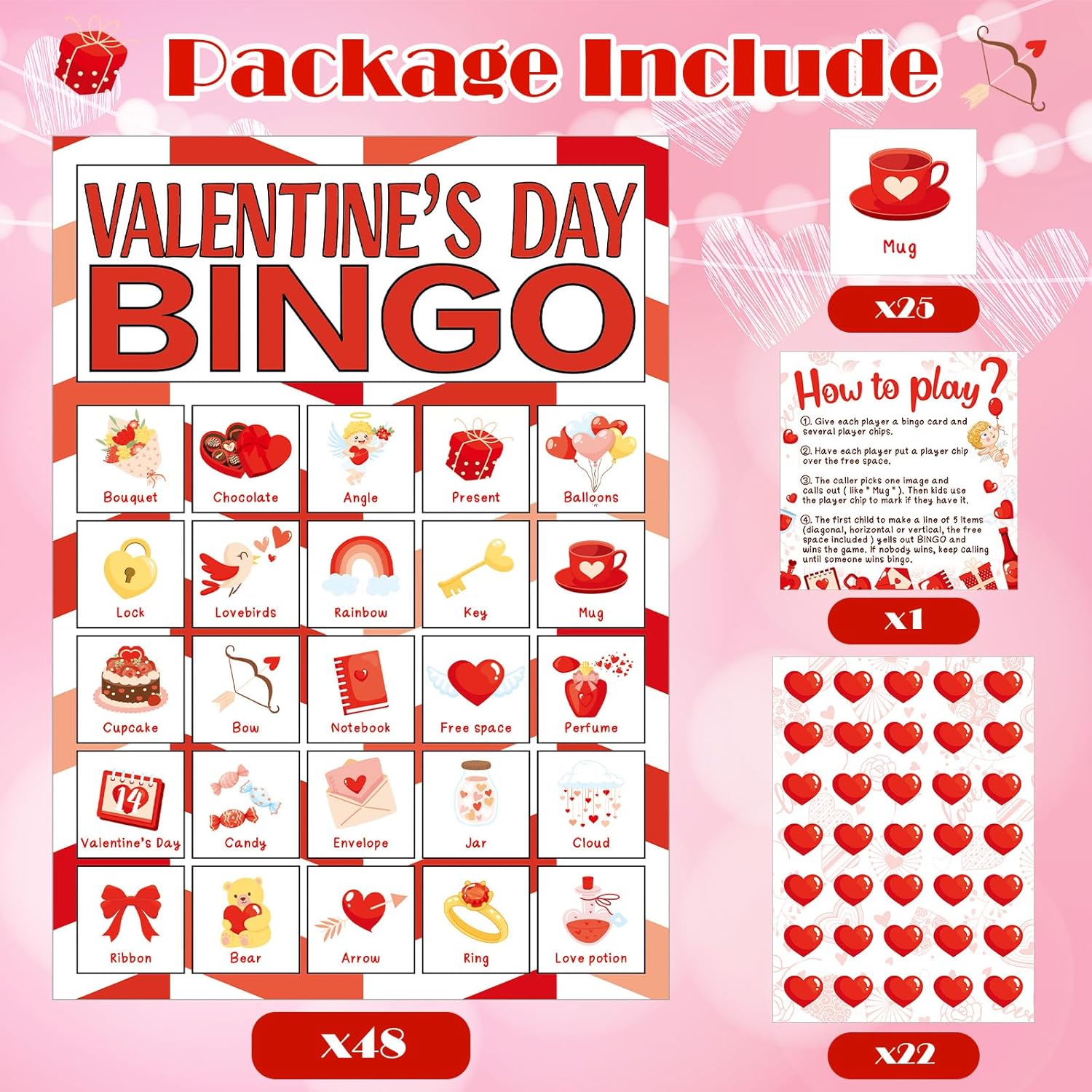 Silipull 96 juegos de bingo para el día de San Valentín para niños y ...