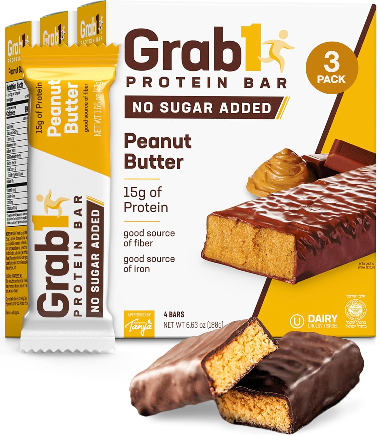 Amazon.com : Grab1 Sugar Free Protein Bars, Peanut Butter (3 Pack- 12 ...
