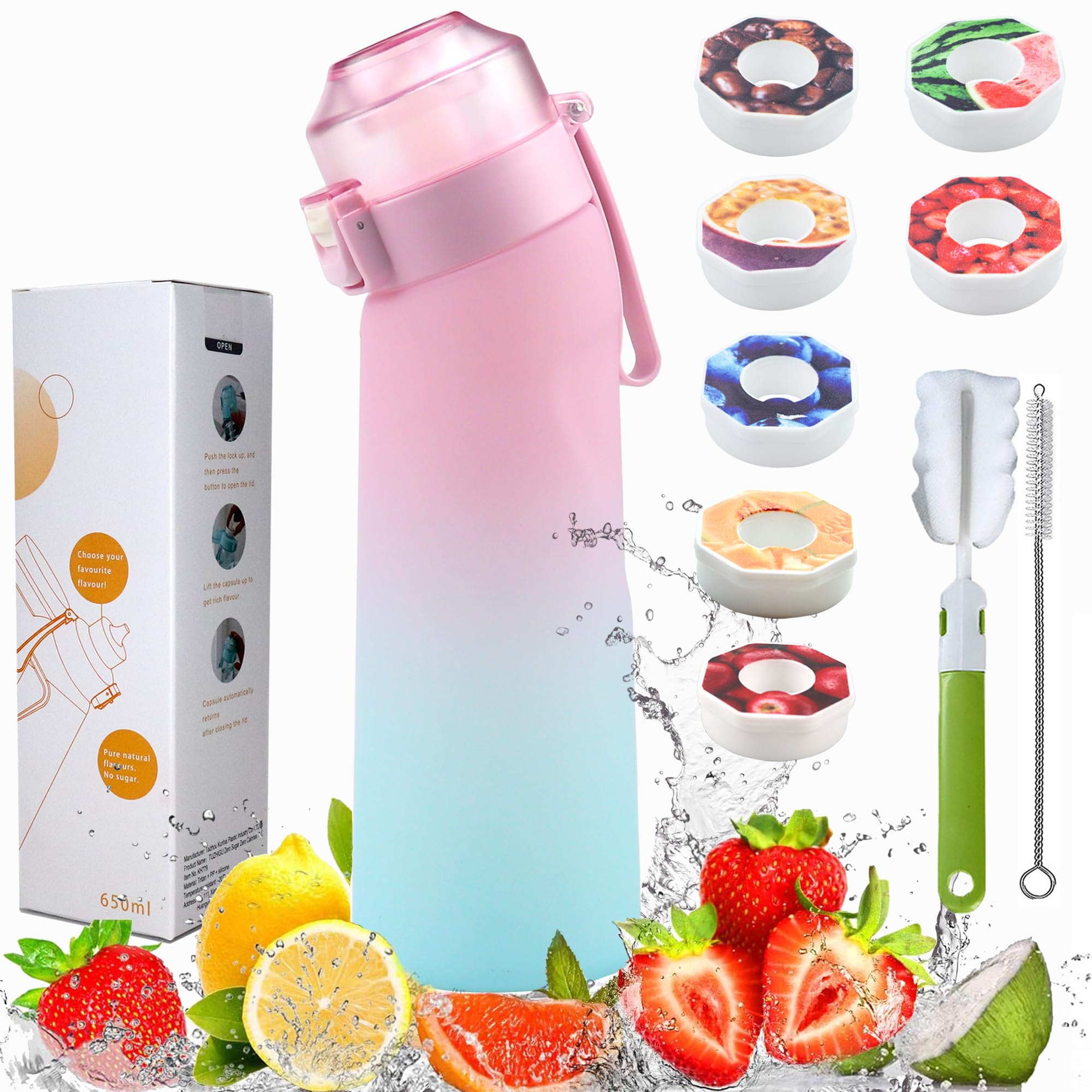 FLRWDJL Air Scented Up Water Bottle With 7 Flavour Pods,650ml Starter ...