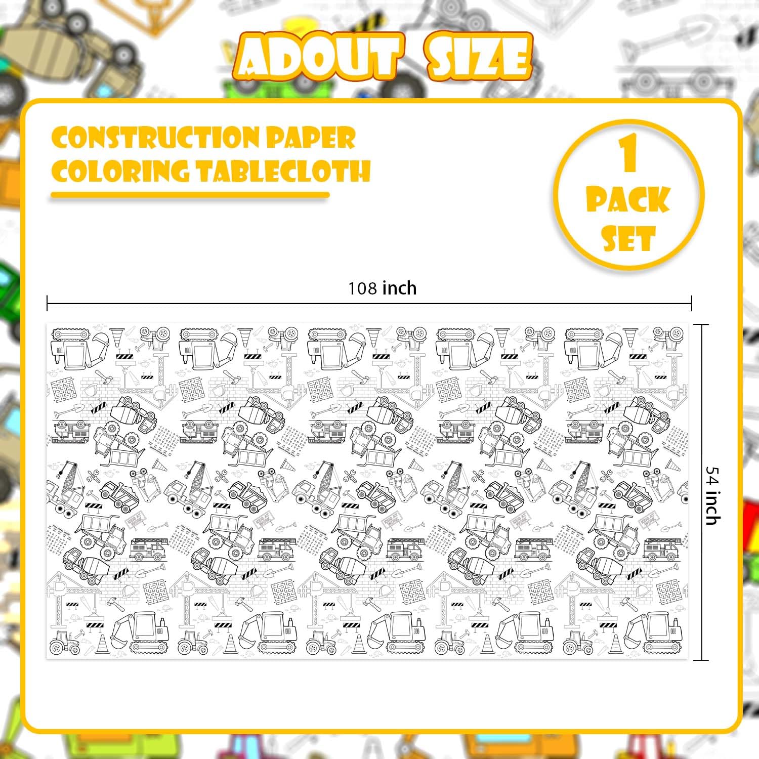 Snapklik.com : Giant Construction Party Coloring Tablecloth For Kids ...