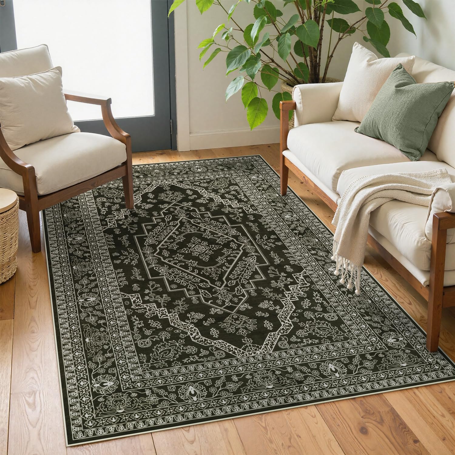 Amazon.com: Seavish Dark Green Area Rugs 5x7 Vintage Rugs for Living ...