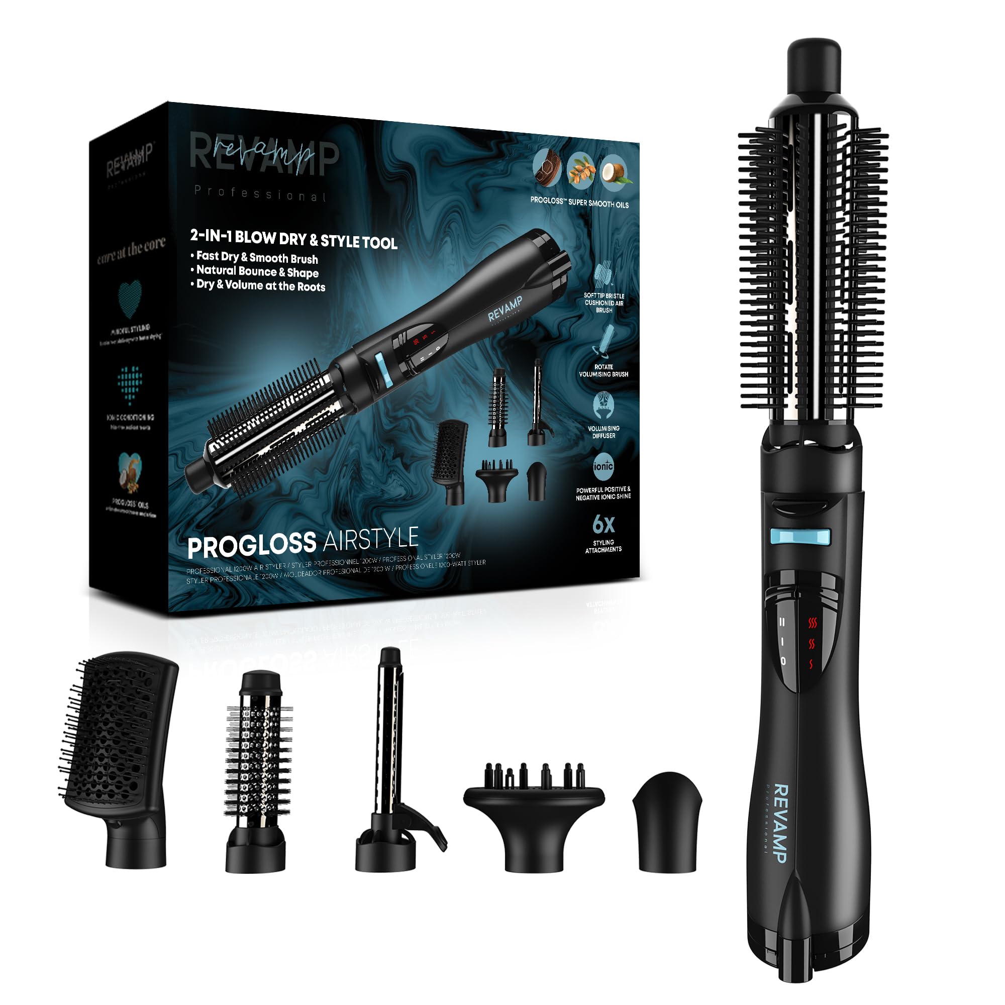 REVAMP Hot Air Styler - 6 in 1 Multi Styler, Rotating Hair Dryer Brush ...