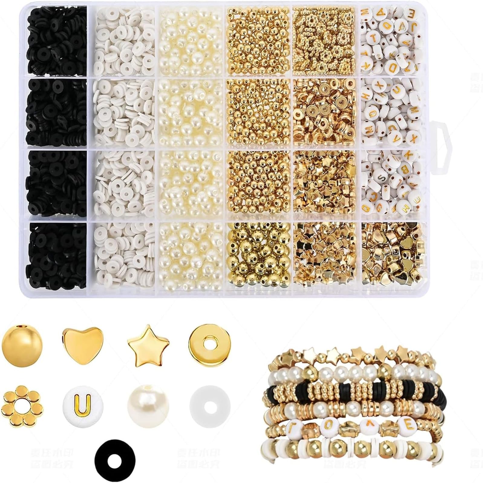 AtRyx Bracelet Making Kit - 2580pcs Clay Beads, Pearls, Gold Letter ...
