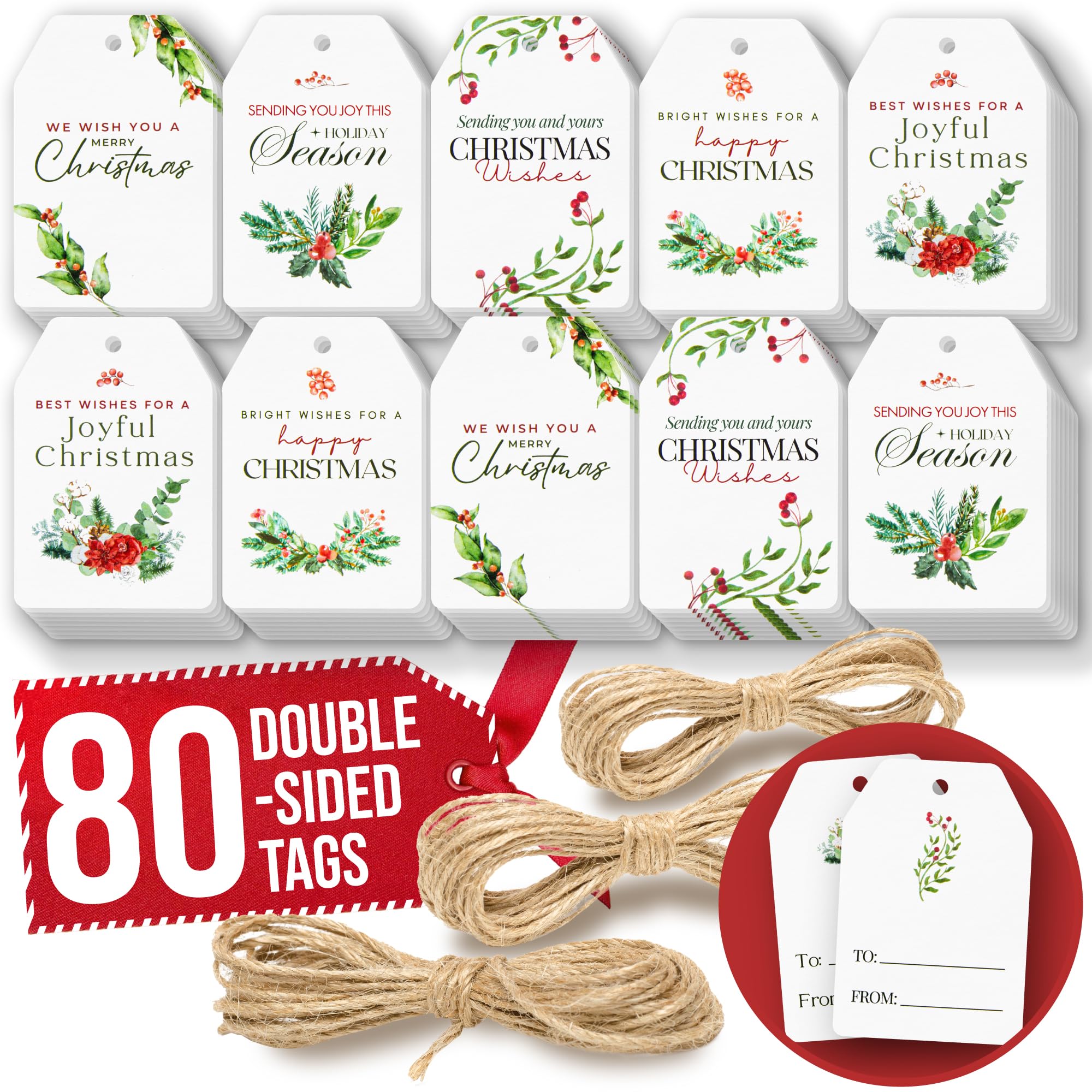 Amazon.com : Woodamore Merry Christmas Gift Tags with String - 80 Pcs ...