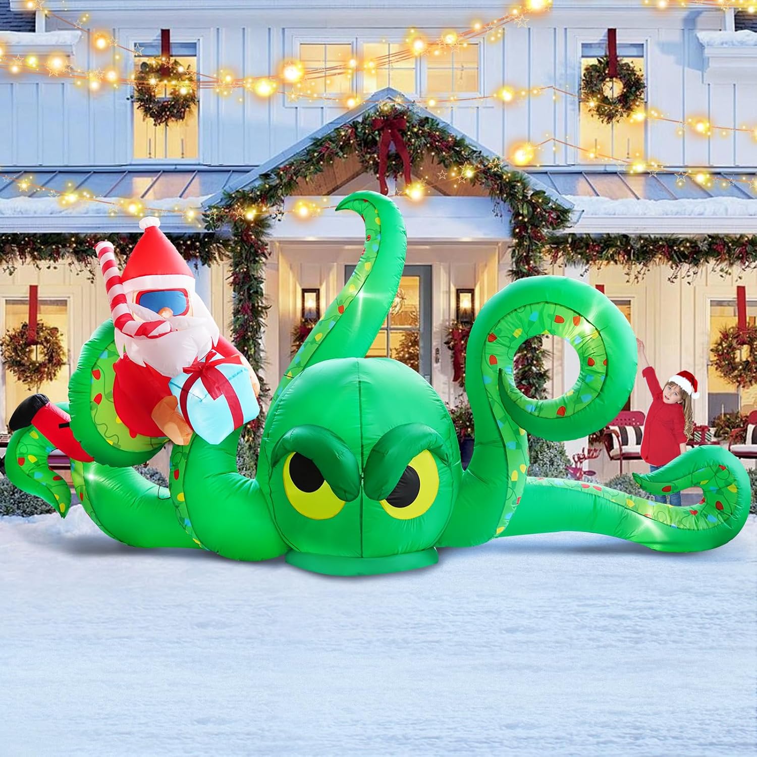Amazon.com: UniqSeason 12FT Christmas Inflatables Green Octopus with ...