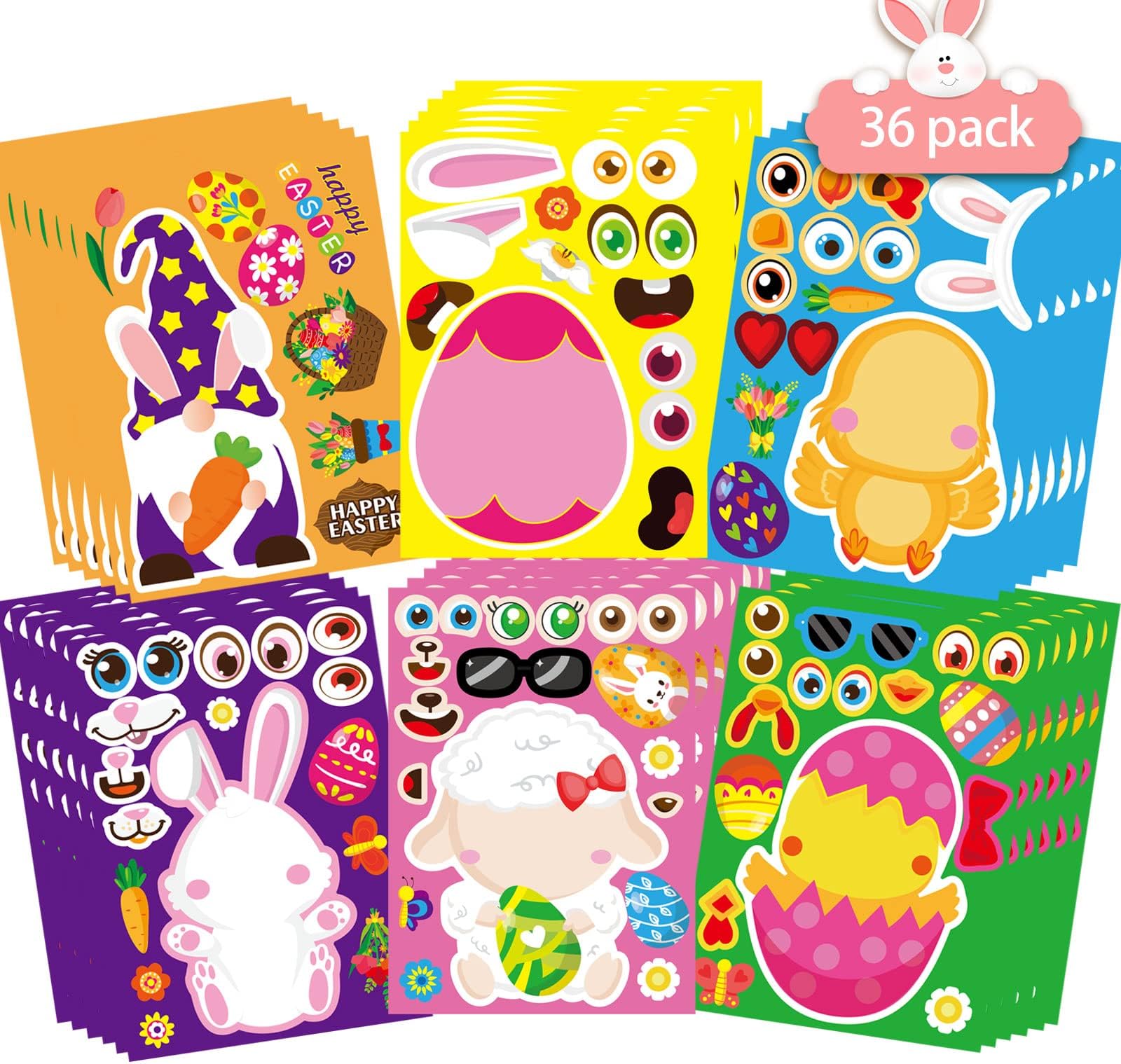 Amazon.com: 36 Sheet Easter Stickers for Kids,Easter Basket Stuffers ...