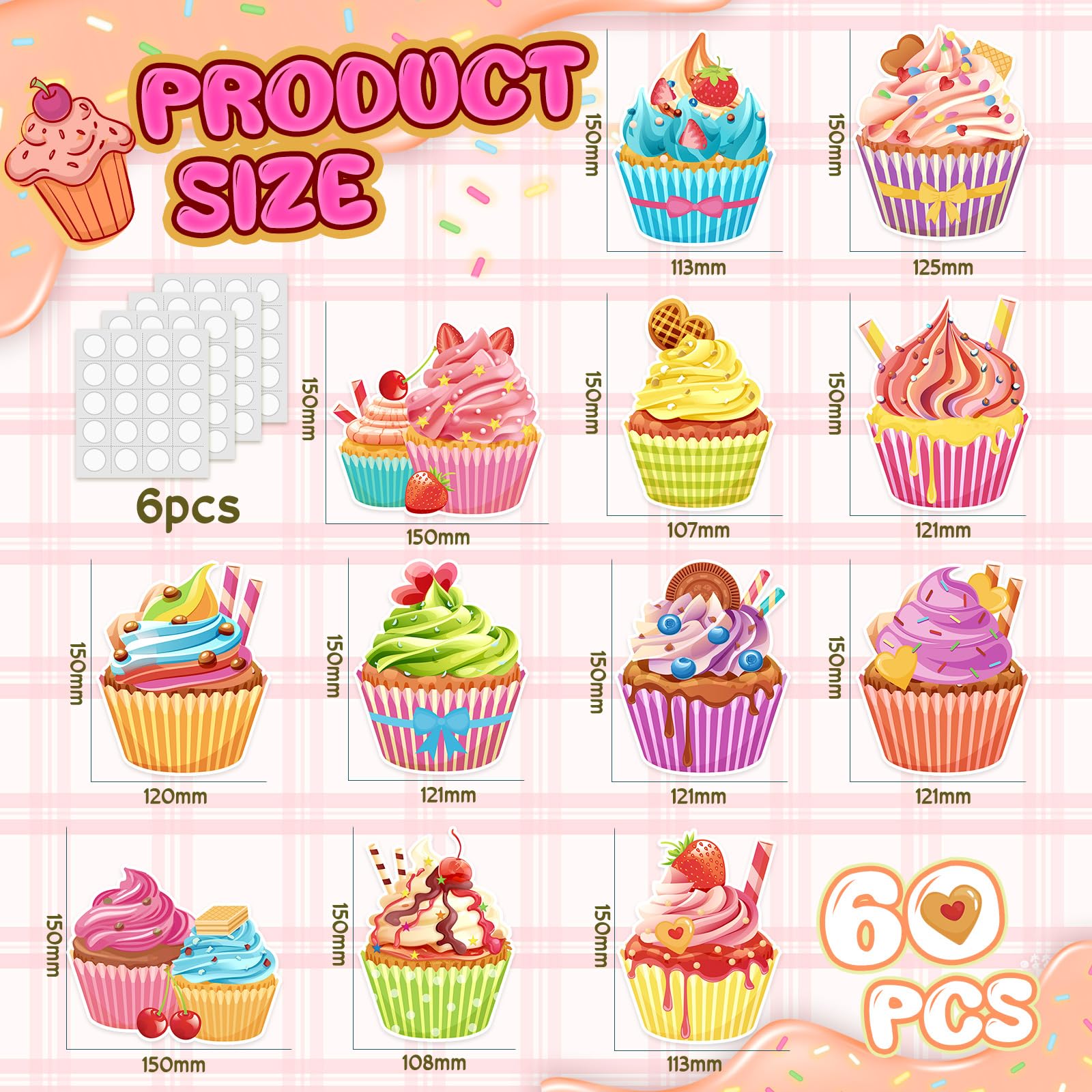 Snapklik.com : 60 Pcs Cupcake Decorations Cupcake Bulletin Board Sweet ...