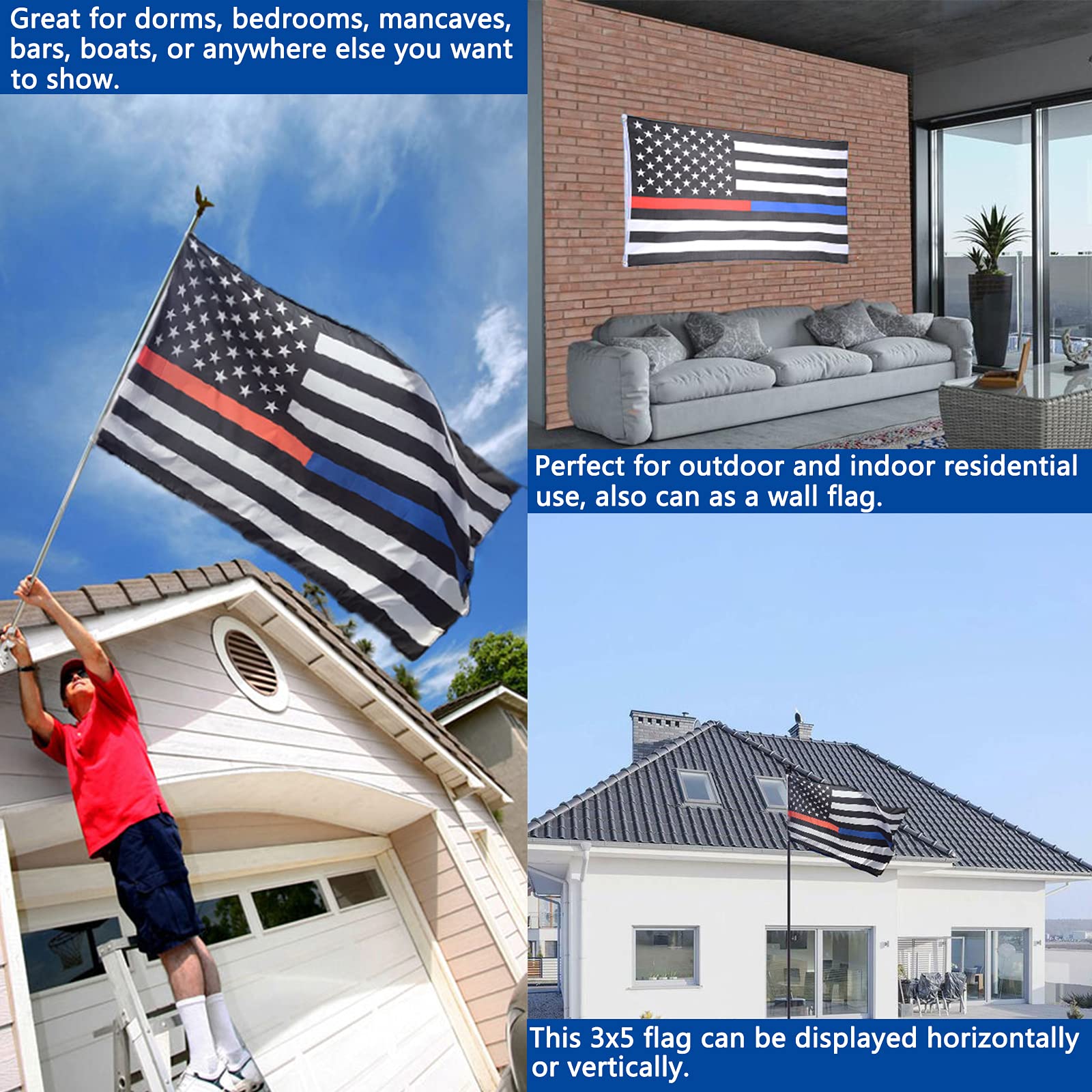 Snapklik.com : Thin Red Blue Line Police Firefighter Flags- 3x5ft ...
