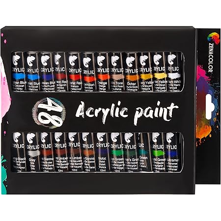 Zenacolor 48 Acrylic Paint Set 12ml Tubes (0.4 oz) - Set of Paints for ...