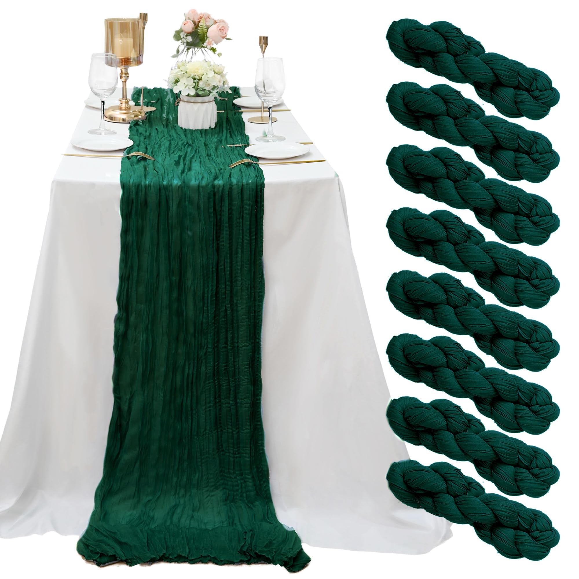 Amazon.com: 8 Pack Emerald Green Cheesecloth Table Runner 10Ft Gauze ...