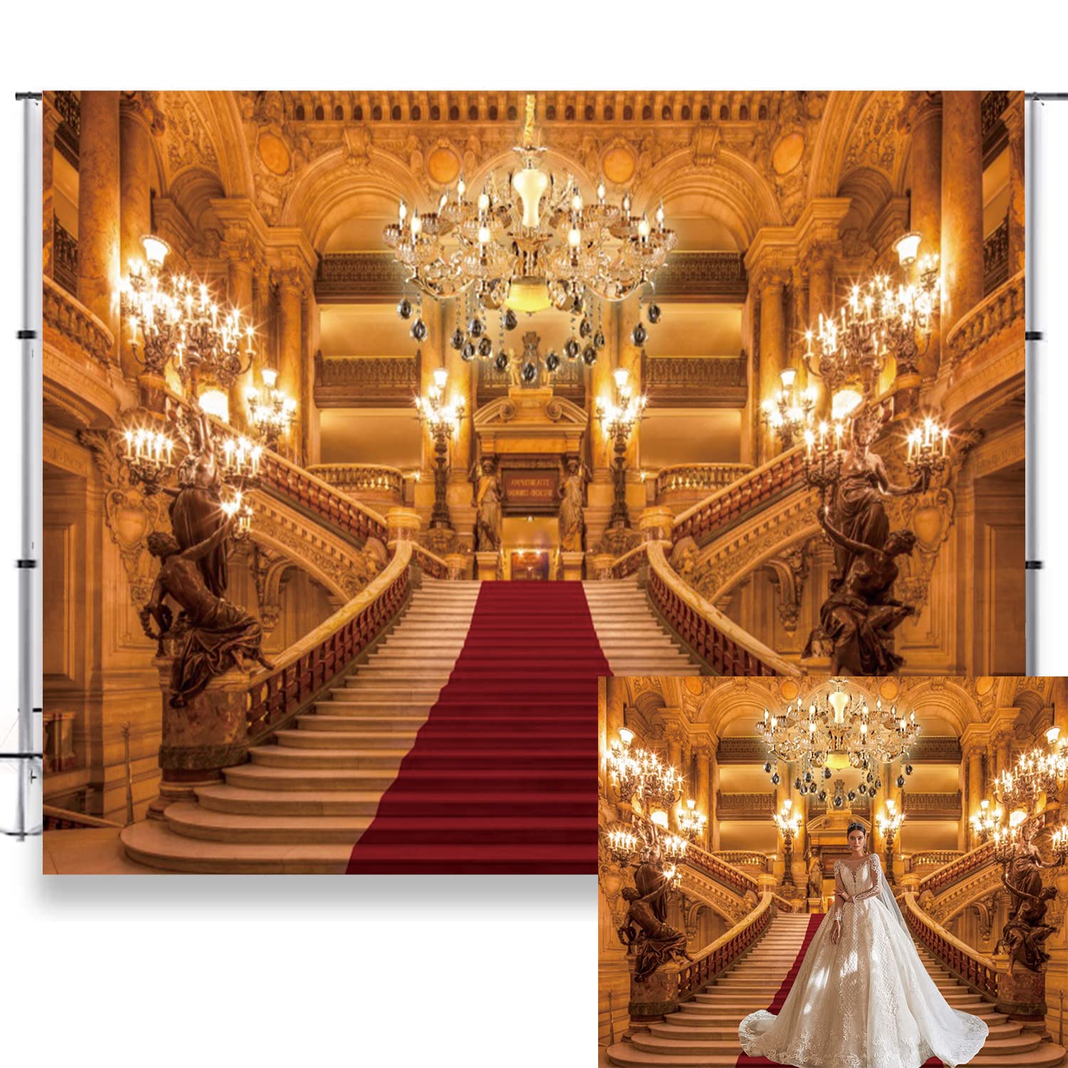 Buy LFEEY Gold Luxurious Palace Backdrop, 10x8ft Hotel Chandelier ...