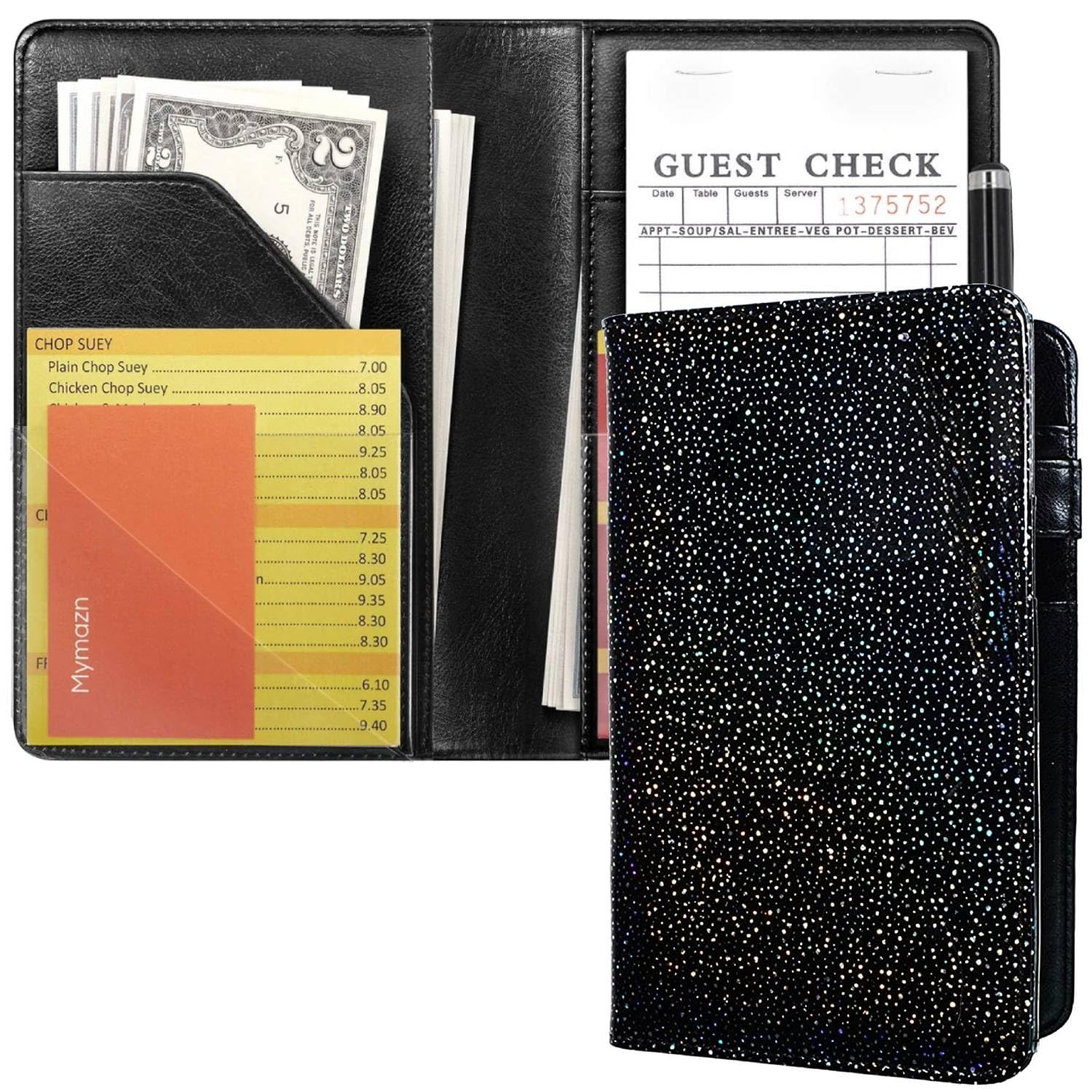 Snapklik.com : Glitter Black Server Book For Waitress Book Server Wallet Waiter Book Cute Bling ...