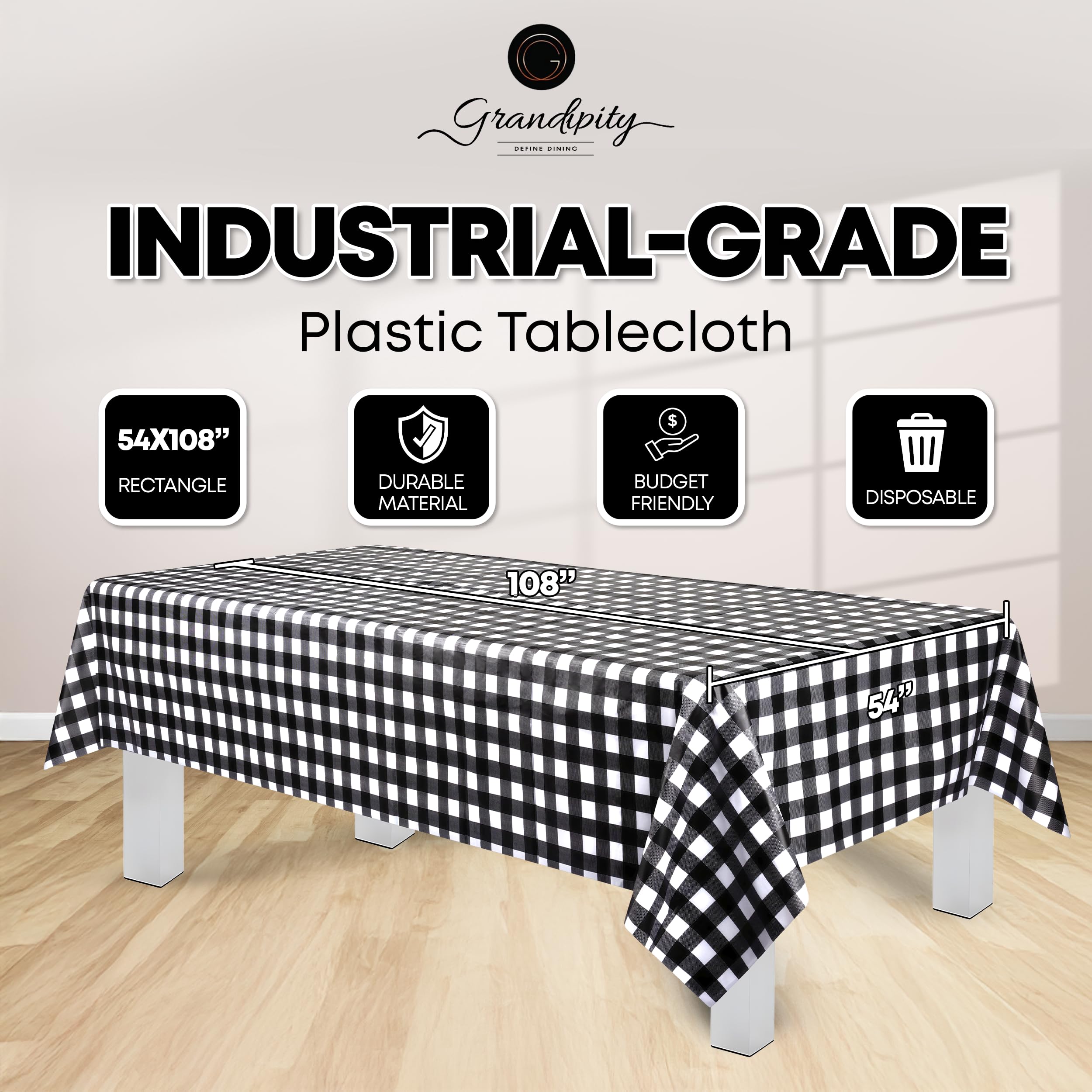Snapklik.com : Grandipity Black Gingham Checkered Plastic Table Cloth ...