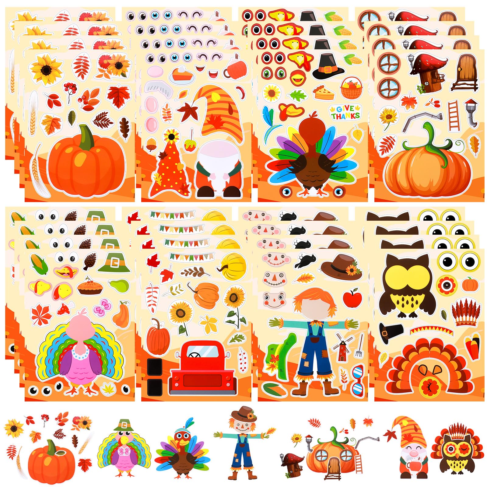 Amazon.com: 32 Sheets Thanksgiving Turkey Stickers for Kids Make a ...
