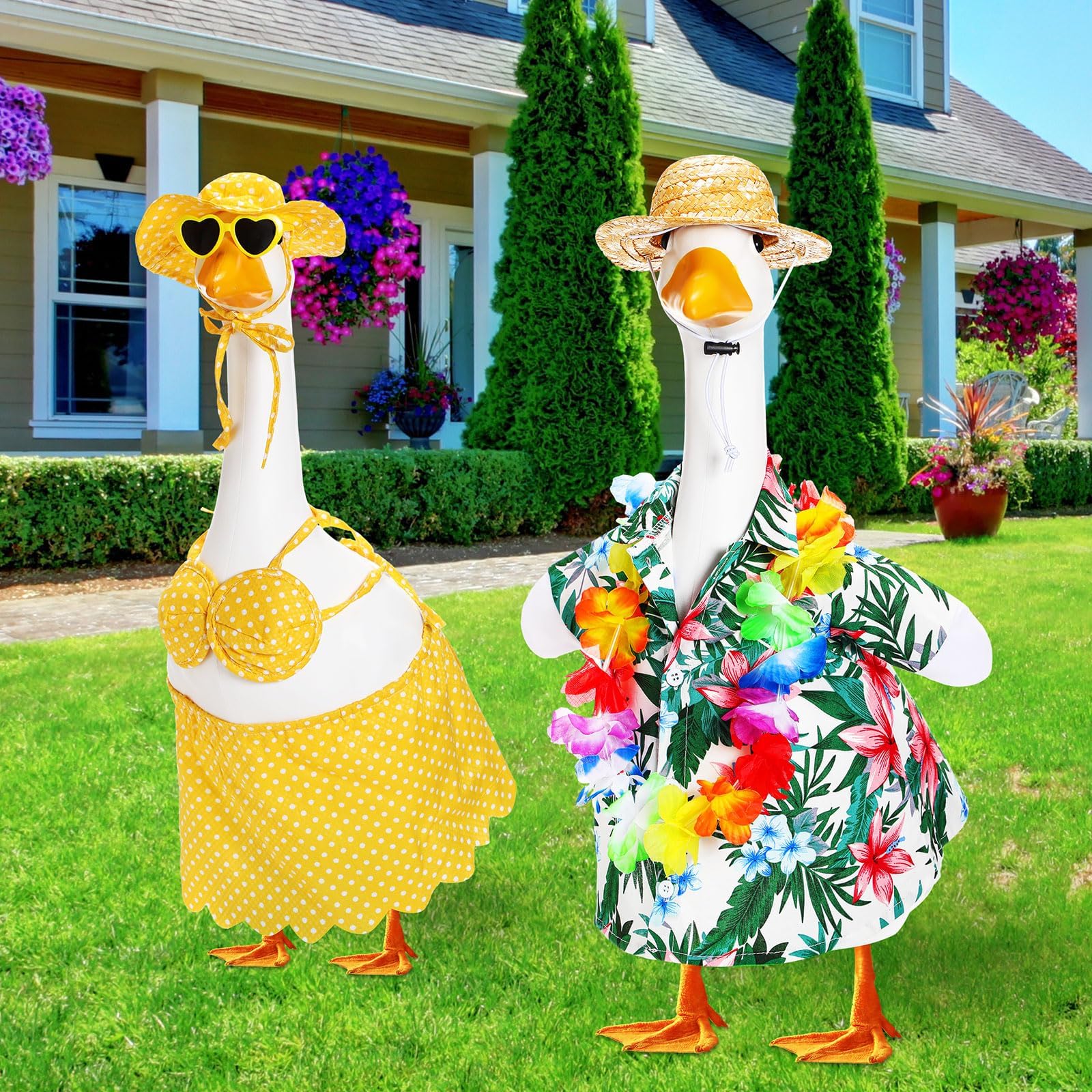 Amazon.com : Silicherry 2 Set Hawaiian Luau Goose Outfit Lawn Porch ...