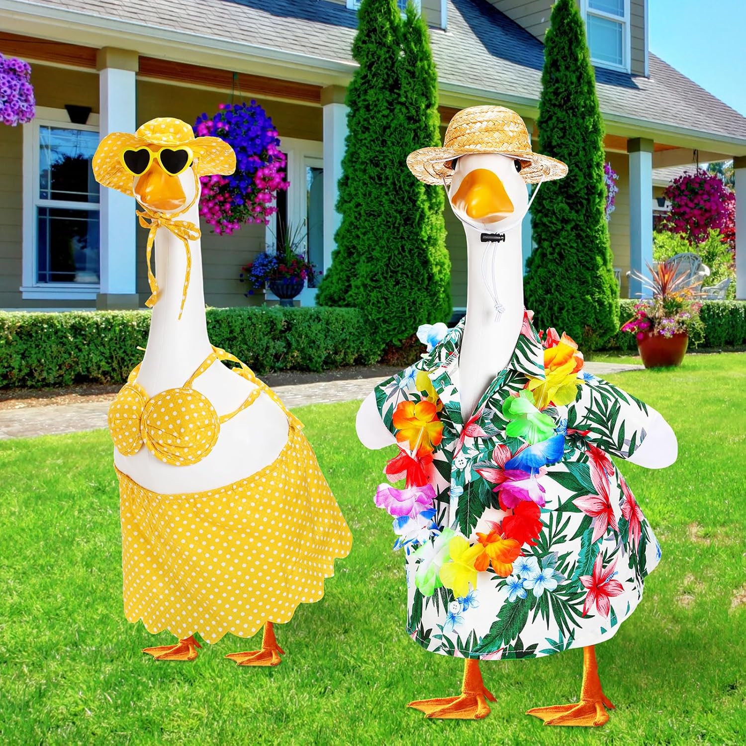 Amazon.com : Silicherry 2 Set Hawaiian Luau Porch Goose Outfit for Lawn ...