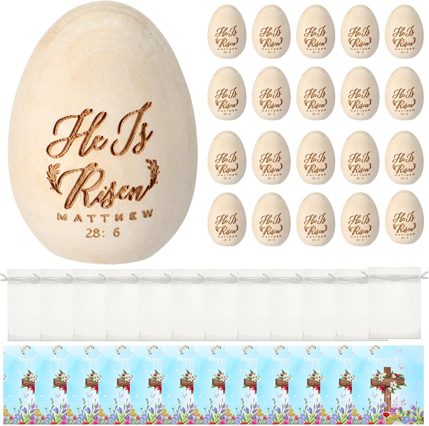 Amazon.com: Teyva Daily 24 Sets He is Risen Easter Wooden Eggs Jesus ...