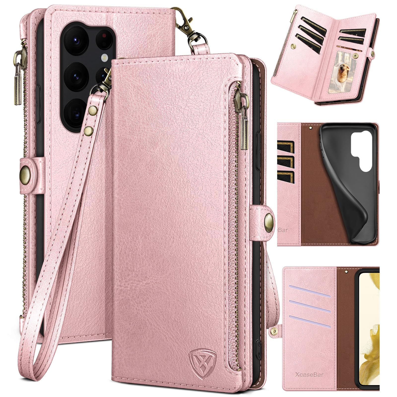 Amazon.com: XcaseBar for Samsung Galaxy S24 Ultra Wallet case with Zipper Credit Card Holder ...