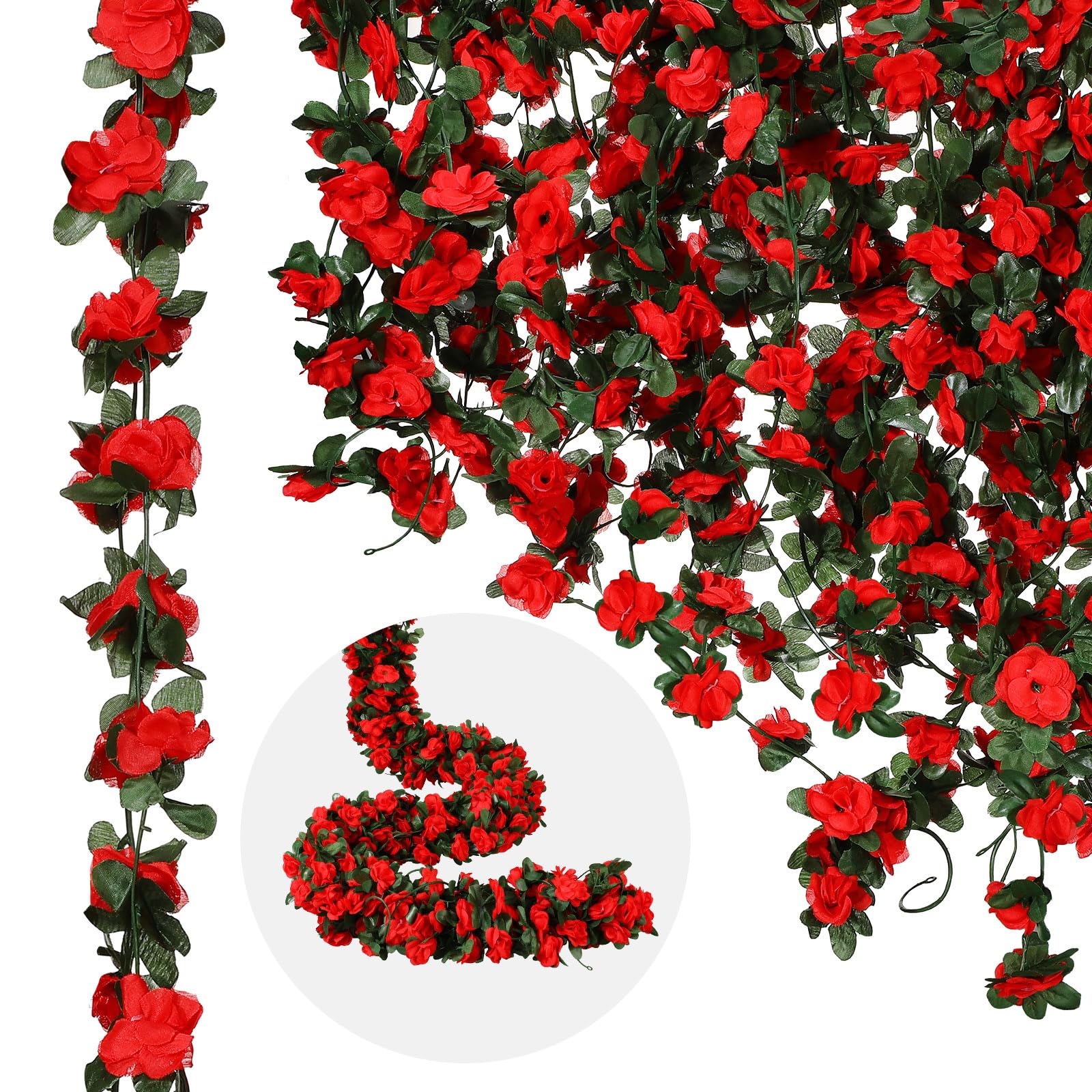 Amazon.com: 12 Pcs 100 ft Flower Garland Flower Vines Artificial Rose ...