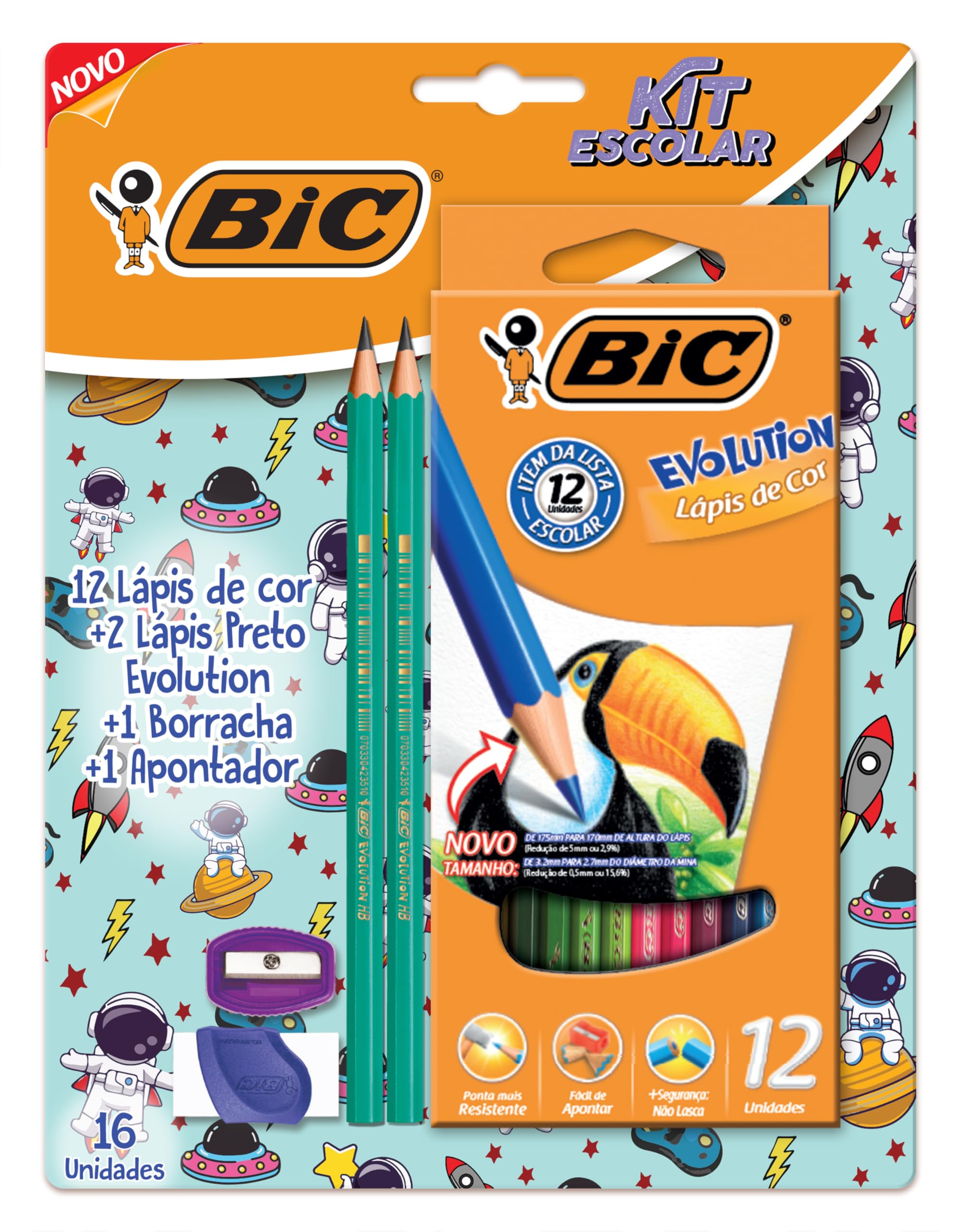 BIC, Kit Escolar com 12 Lápis de Cor BIC Evolution + 2 Lápis Pretos + 1 ...