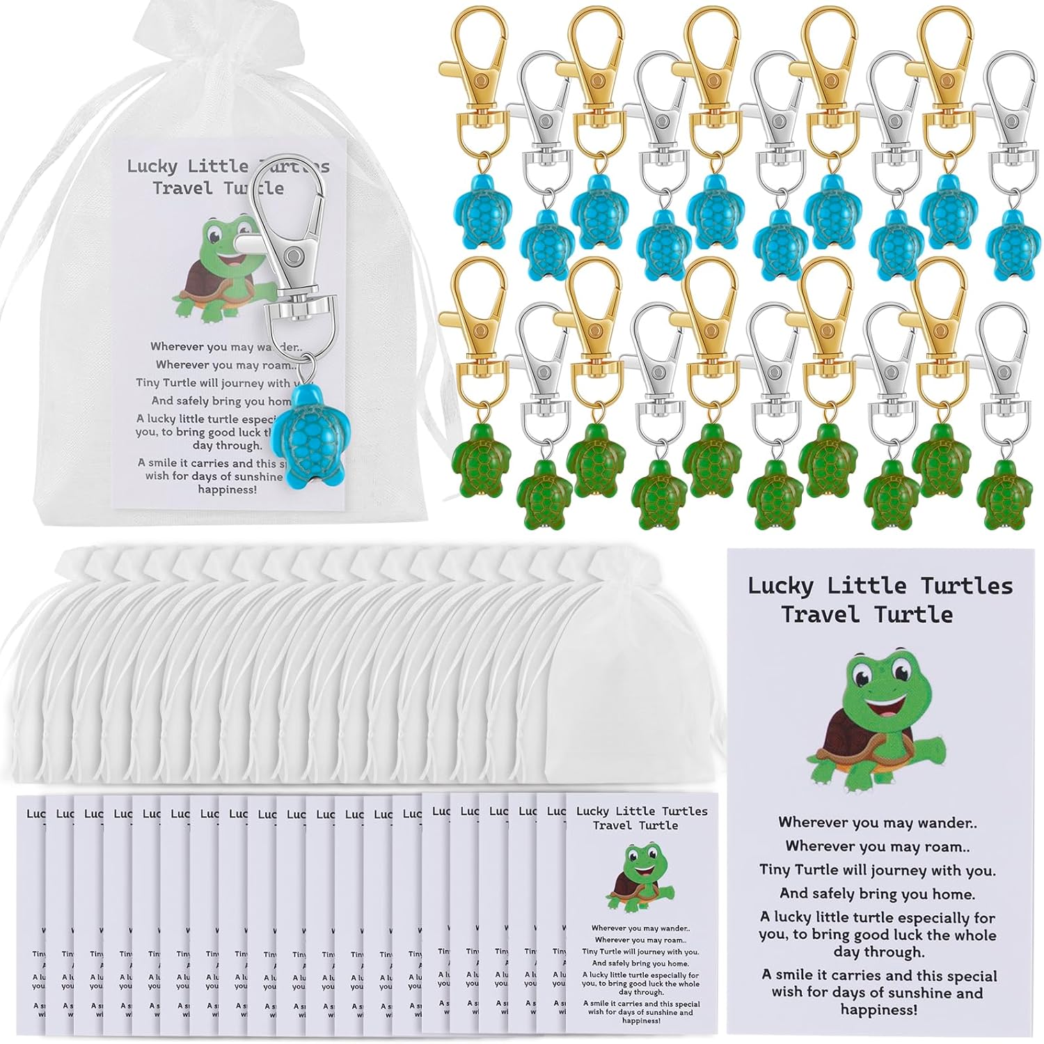 Affbei 20 Set Positive Lucky Little Turtle Keychain Bulk with Story ...
