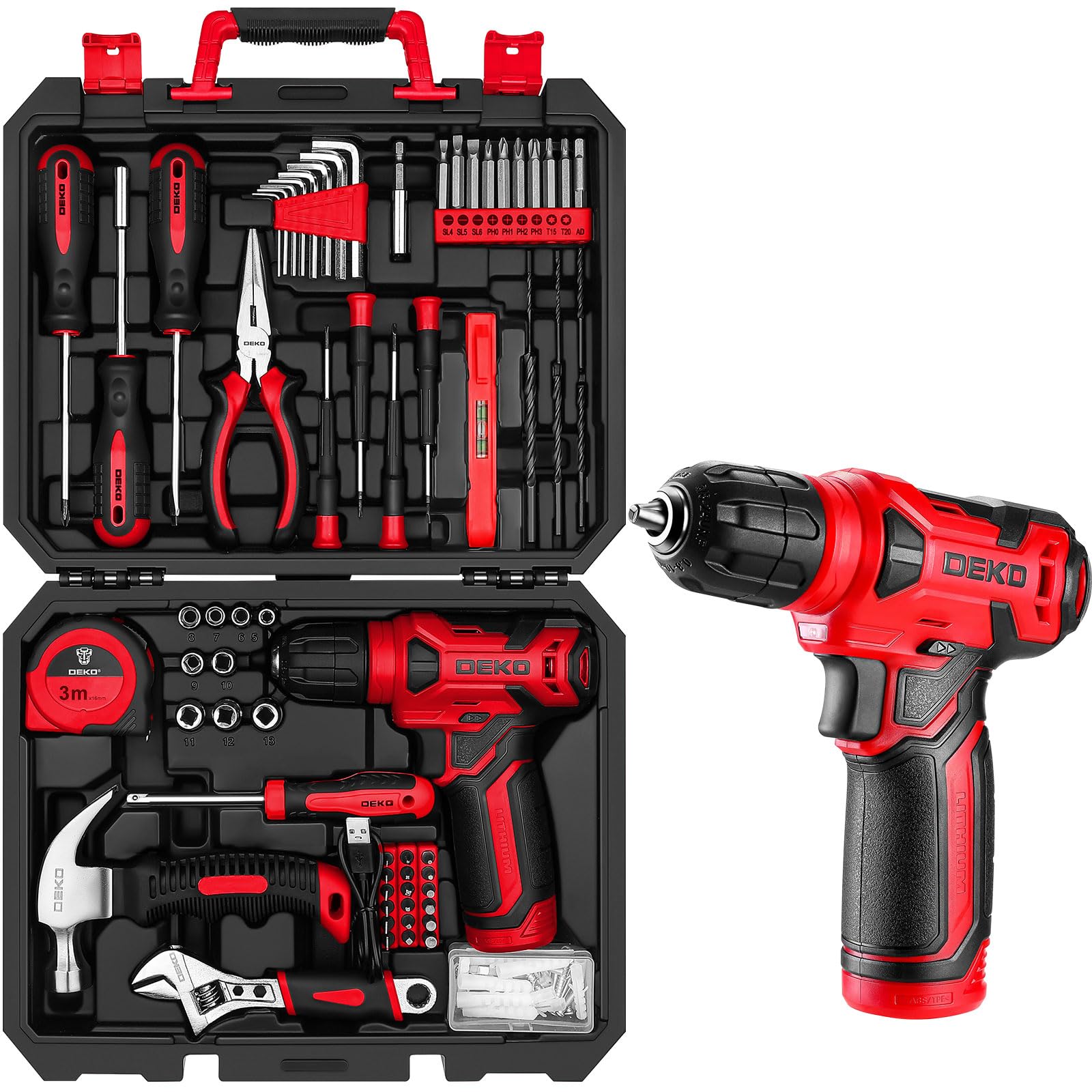 Tool Kit: DEKO Drill Set with Cordless Drill, Tool Kit Set Box, DIY ...