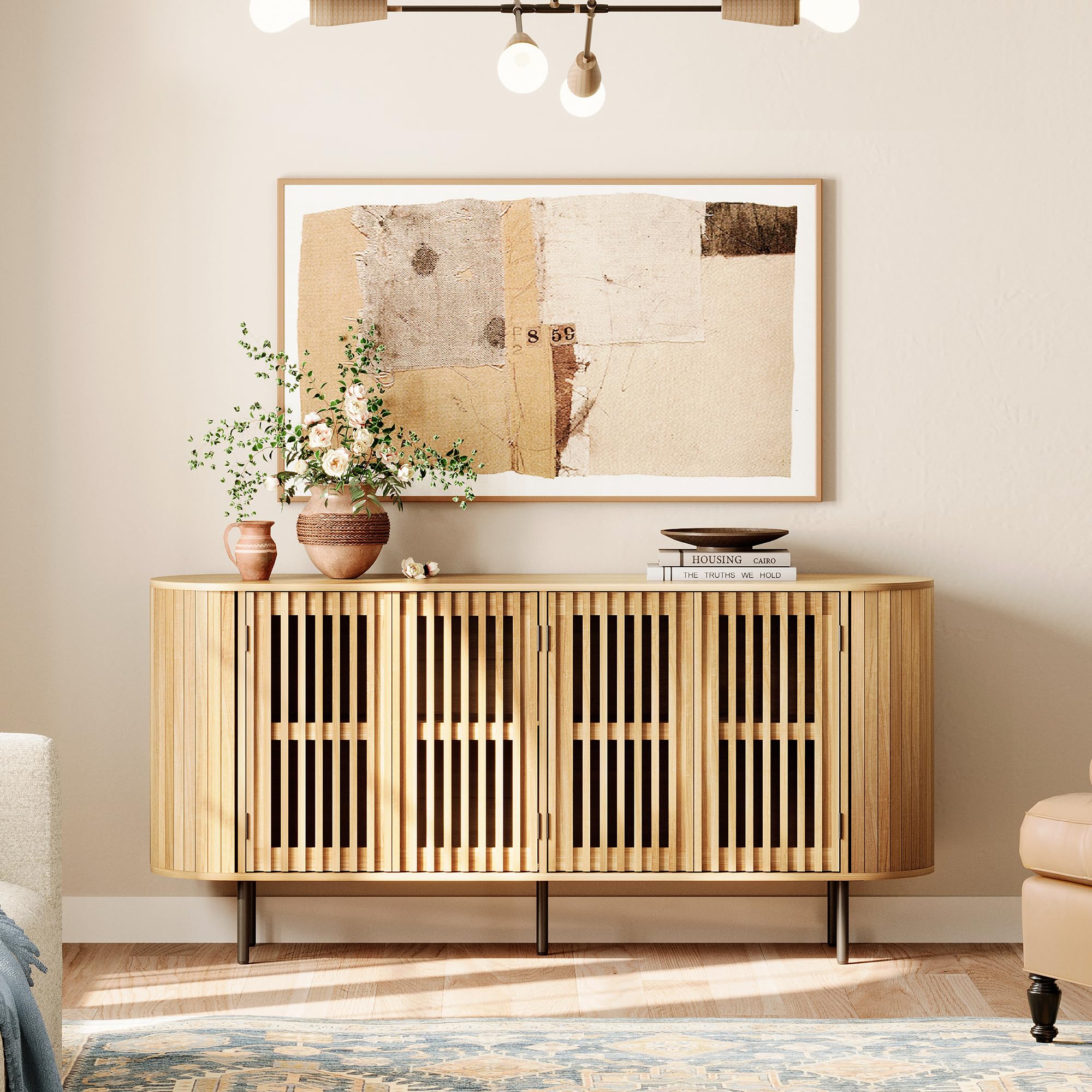 Amazon.com - WAMPAT 66" Fluted Sideboard Buffet Cabinet,Wood Storage ...