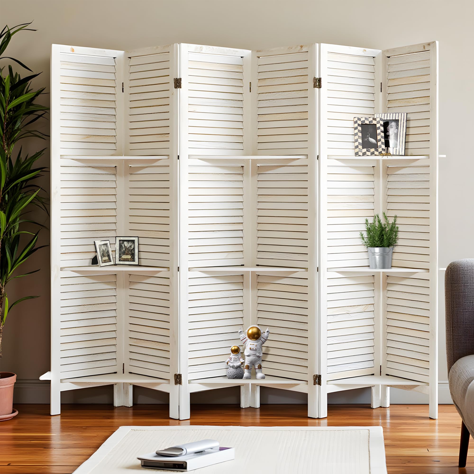 Amazon.com: HFYee 6 Panel Room Divider with Shelves Wood Privacy Screen ...