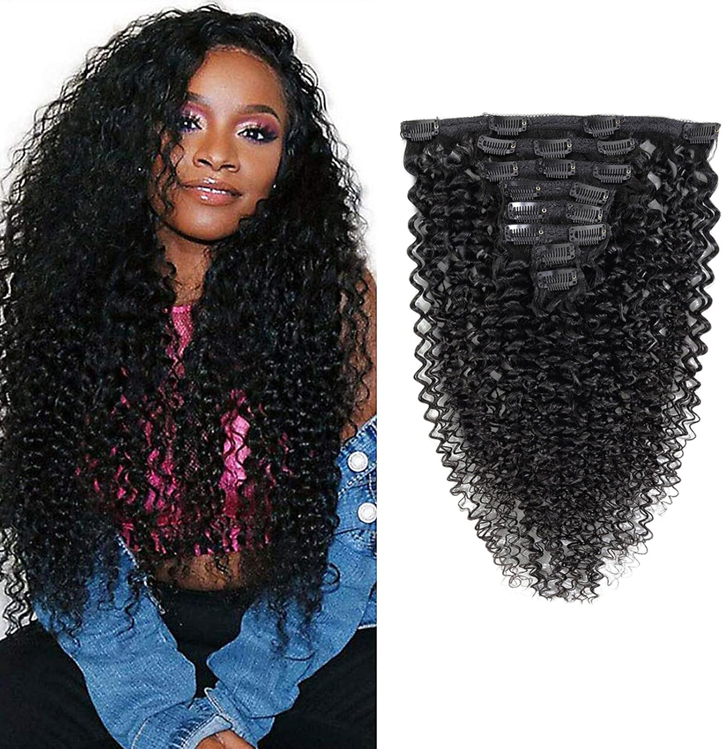 Curly Clip in Human Hair Extensions 100% Unprocessed Brazilian Real ...