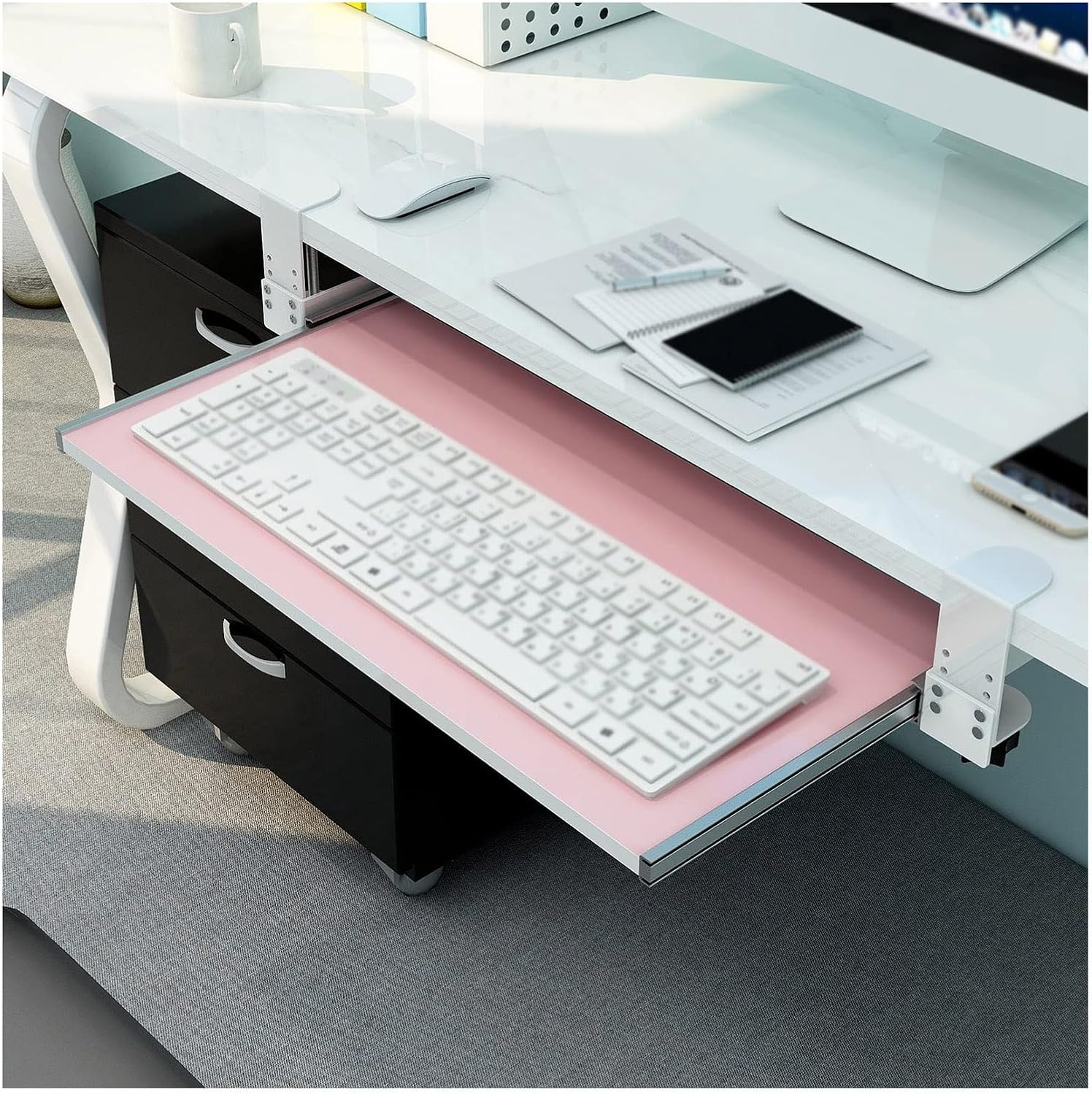 Pfcdzdu Large Keyboard Tray Under Desk Slide Out Platform Computer Table Drawer Shelf