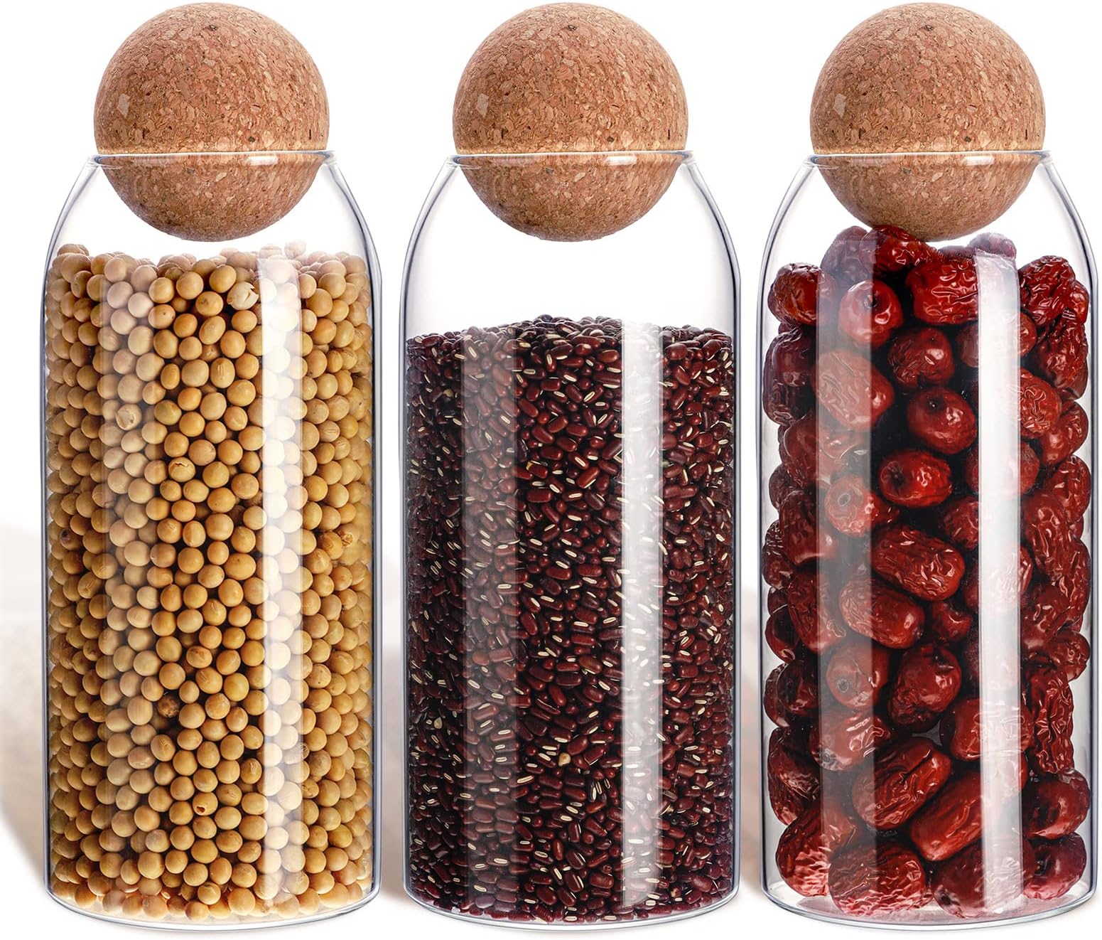 Amazon.com: Glass Storage Jars with Cork Lid Ball 3 Pack, Clear ...