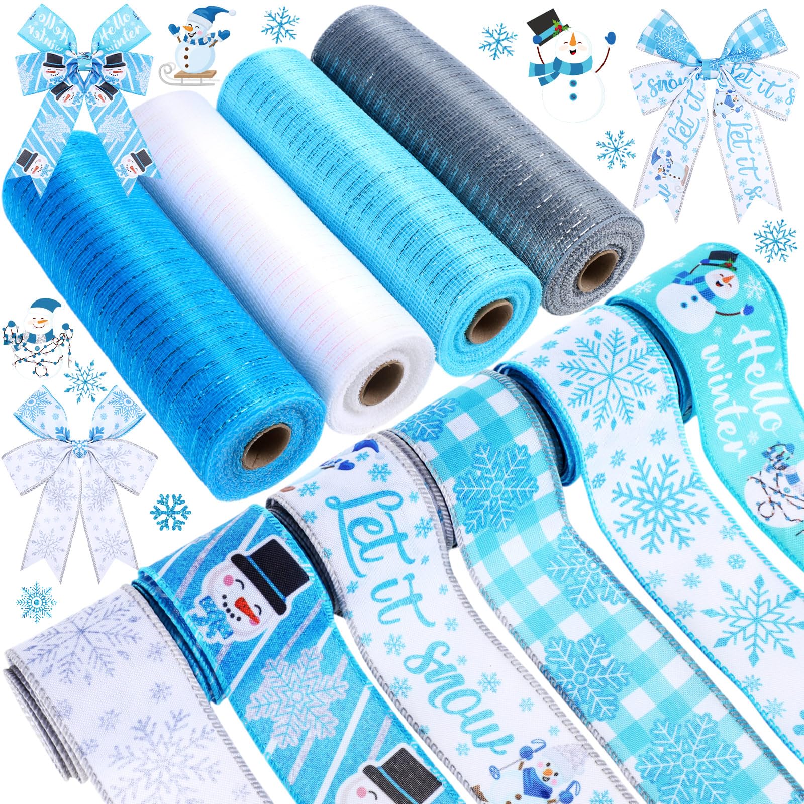 Amazon.com: Yuefunny 10 Rolls Winter Ribbon Including 4 Rolls Mesh ...