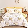 Amazon.com: 7 Pieces Yellow Floral Comforter Set Queen Size, Reversible ...