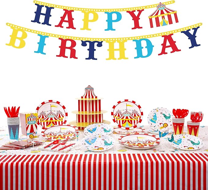 Amazon.com: DECORLIFE 143PCS Circus Theme Party Supplies, Carnival ...