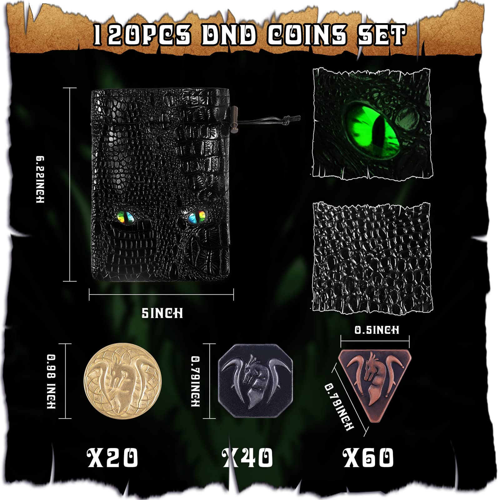 Board Game Coins 120-Piece Metal DND Coin Set With Dragon Eye Design ...