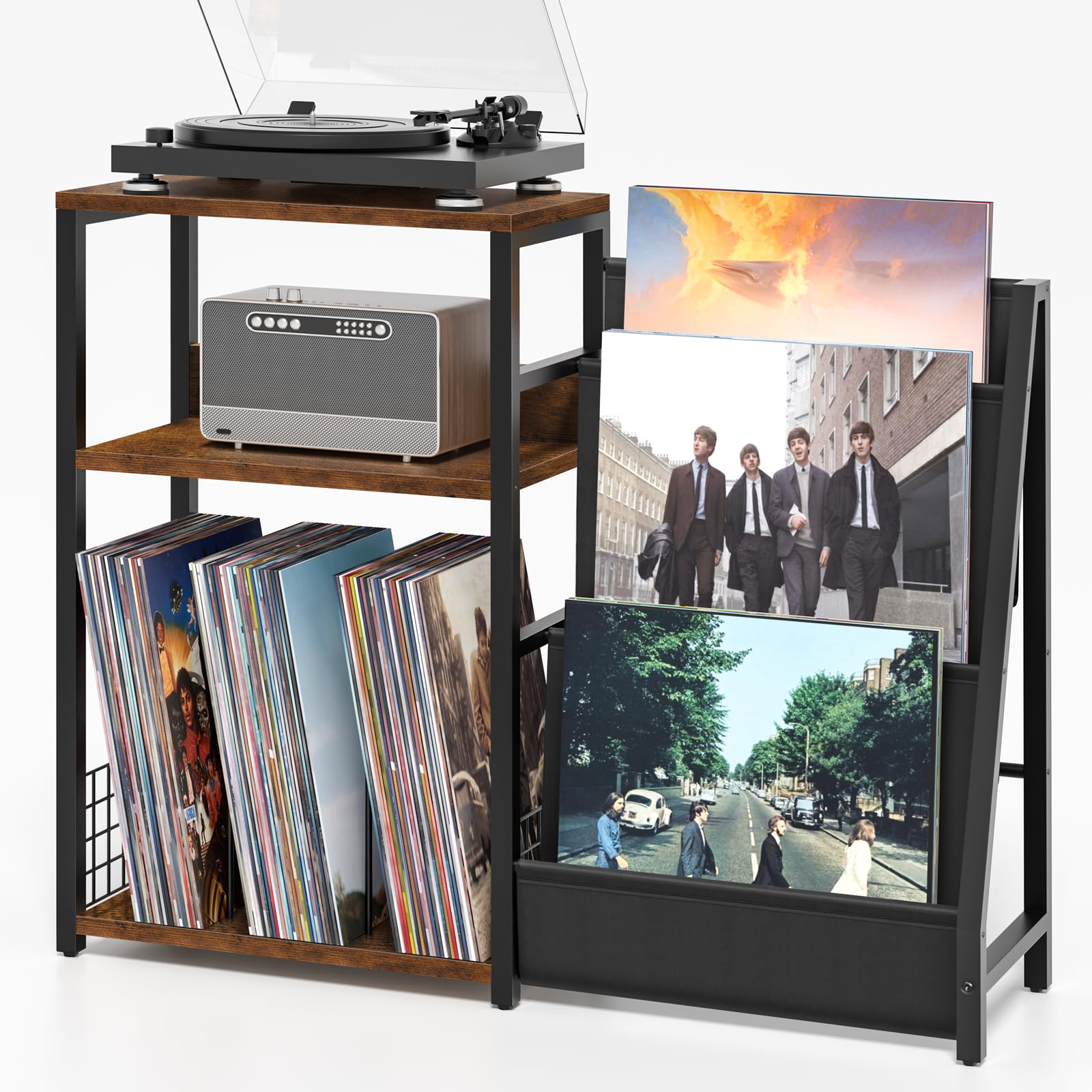 Amazon.com: LEBOAHOUS Brown Record Player Table with Vinyl Display ...