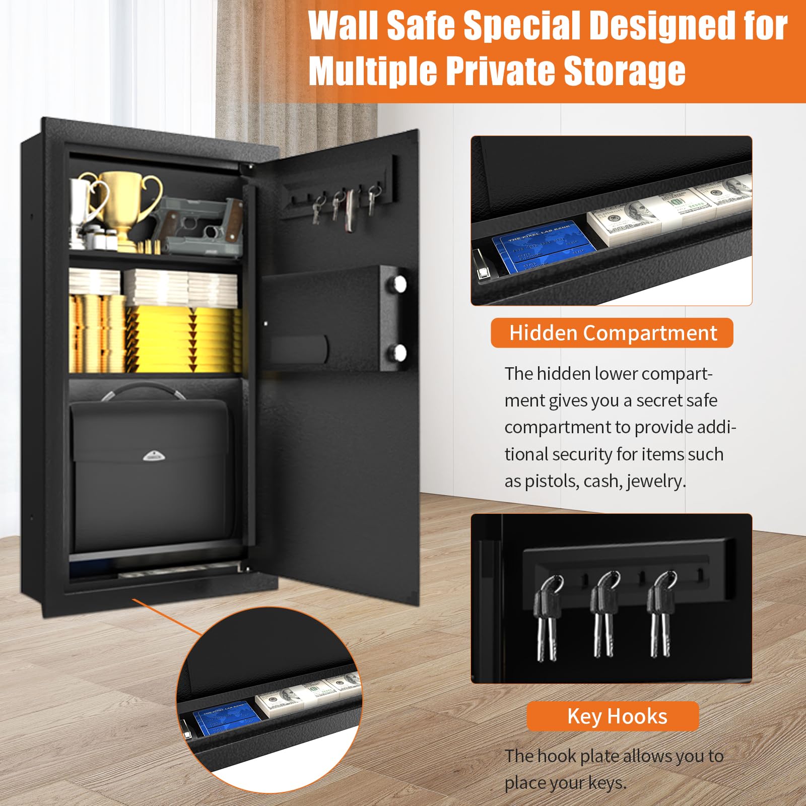 Snapklik.com : 26" Tall Fireproof Wall Safe Between Studs Hidden Gun ...