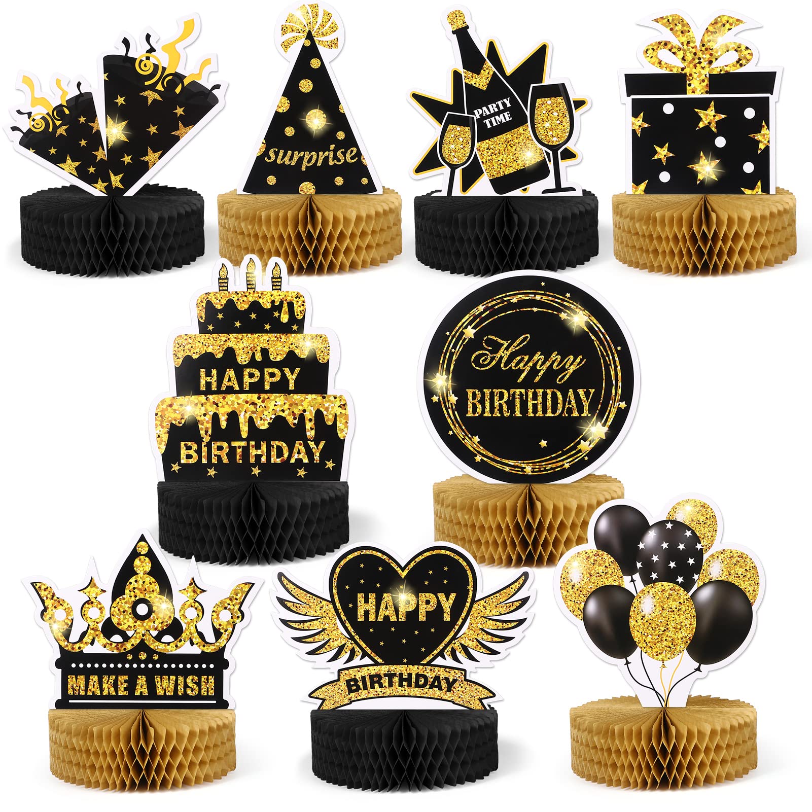 Tacobear 9pcs Thick Base Black Gold Birthday Decorations Table Topper ...