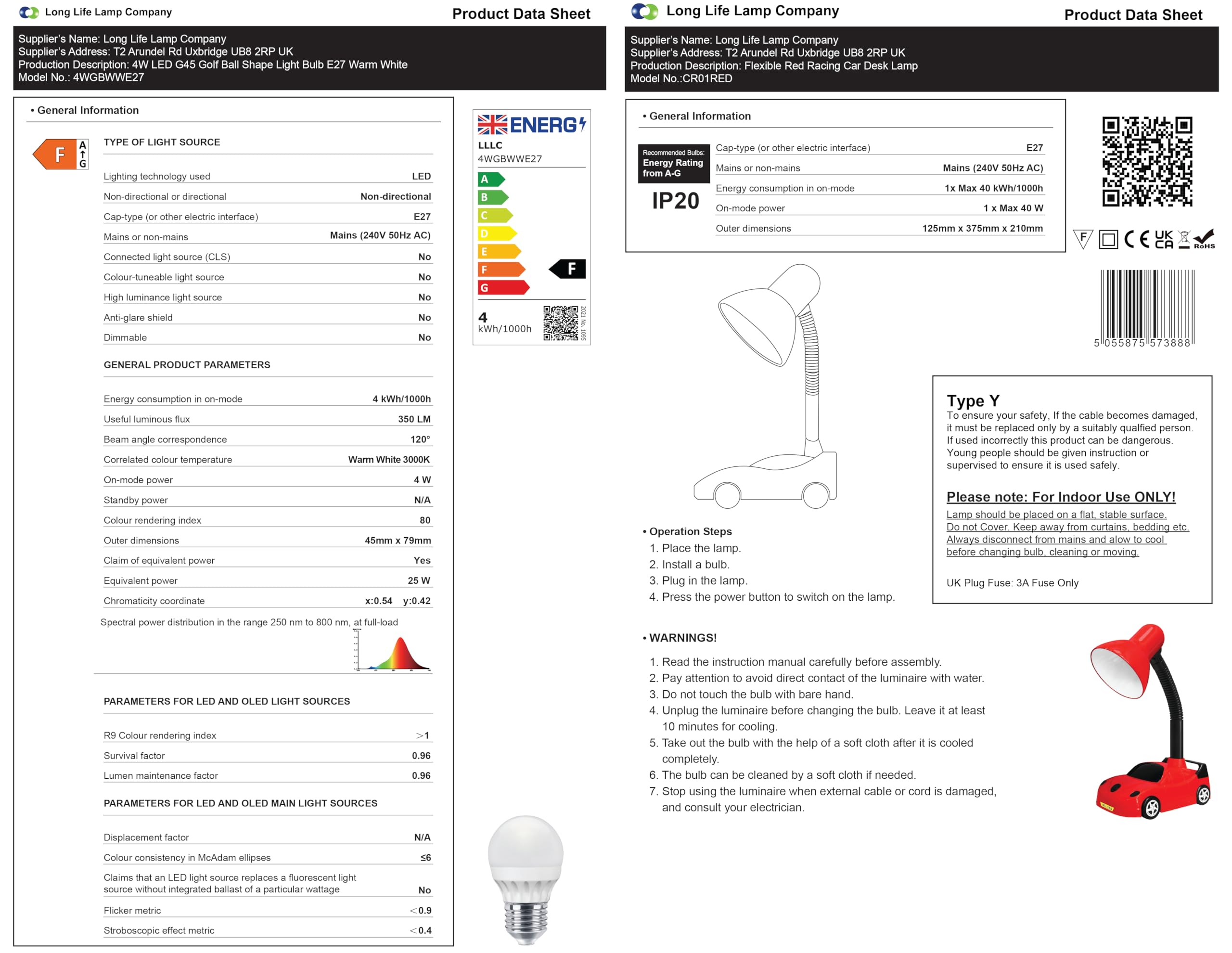 Racing Car Desk Lamp Flexible Red and Black with LED Golf Ball Bulb 4w ...