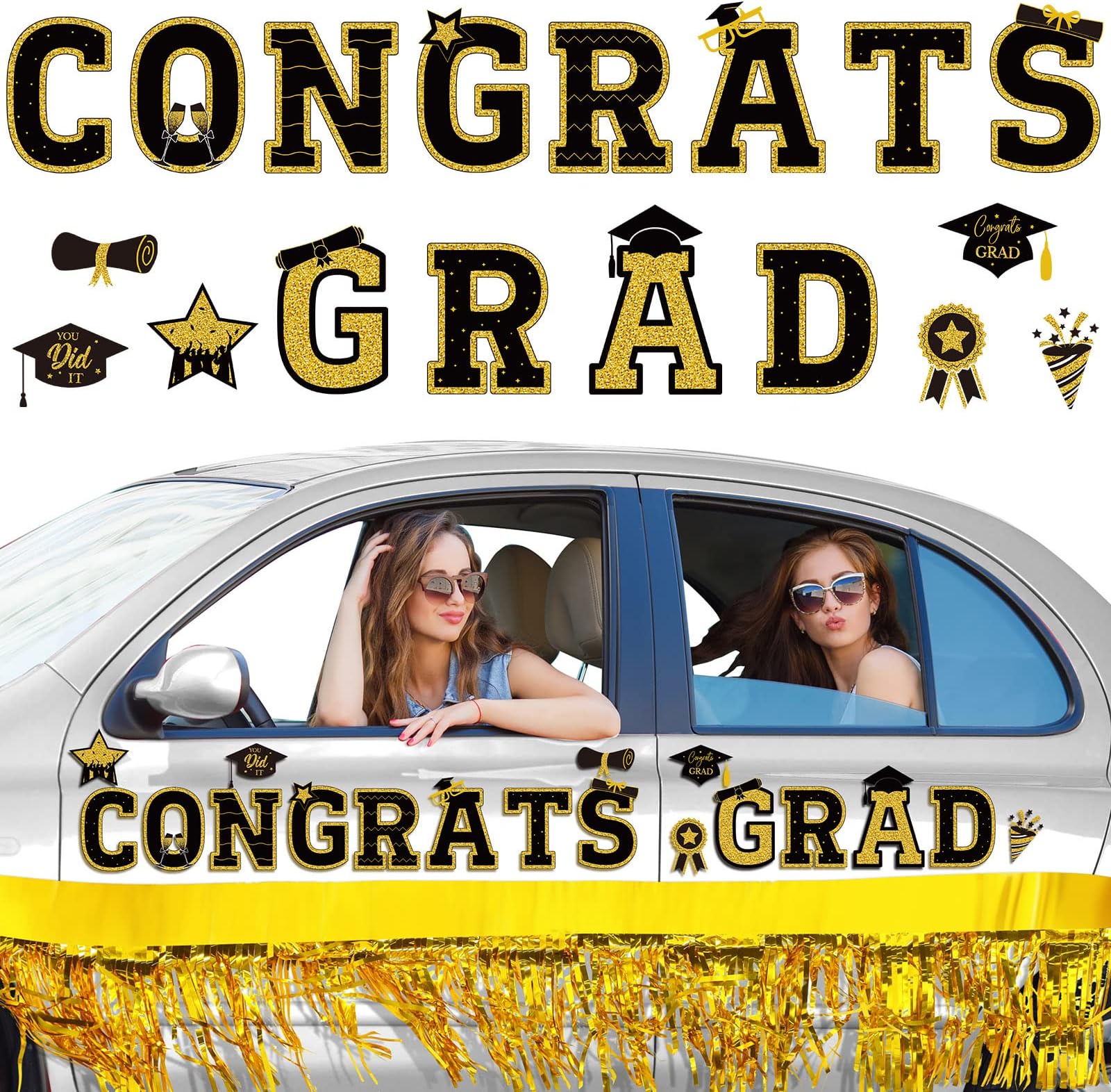 Amazon.com: Funrous 19 Pieces Graduation Car Magnets with Gold Foil ...